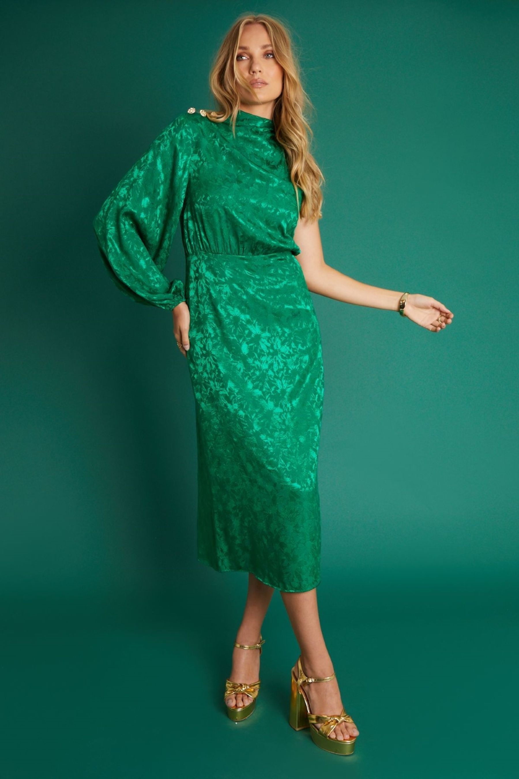 Buy Another Sunday One Shoulder Jacquard Midi Dress With Gold Buttons ...