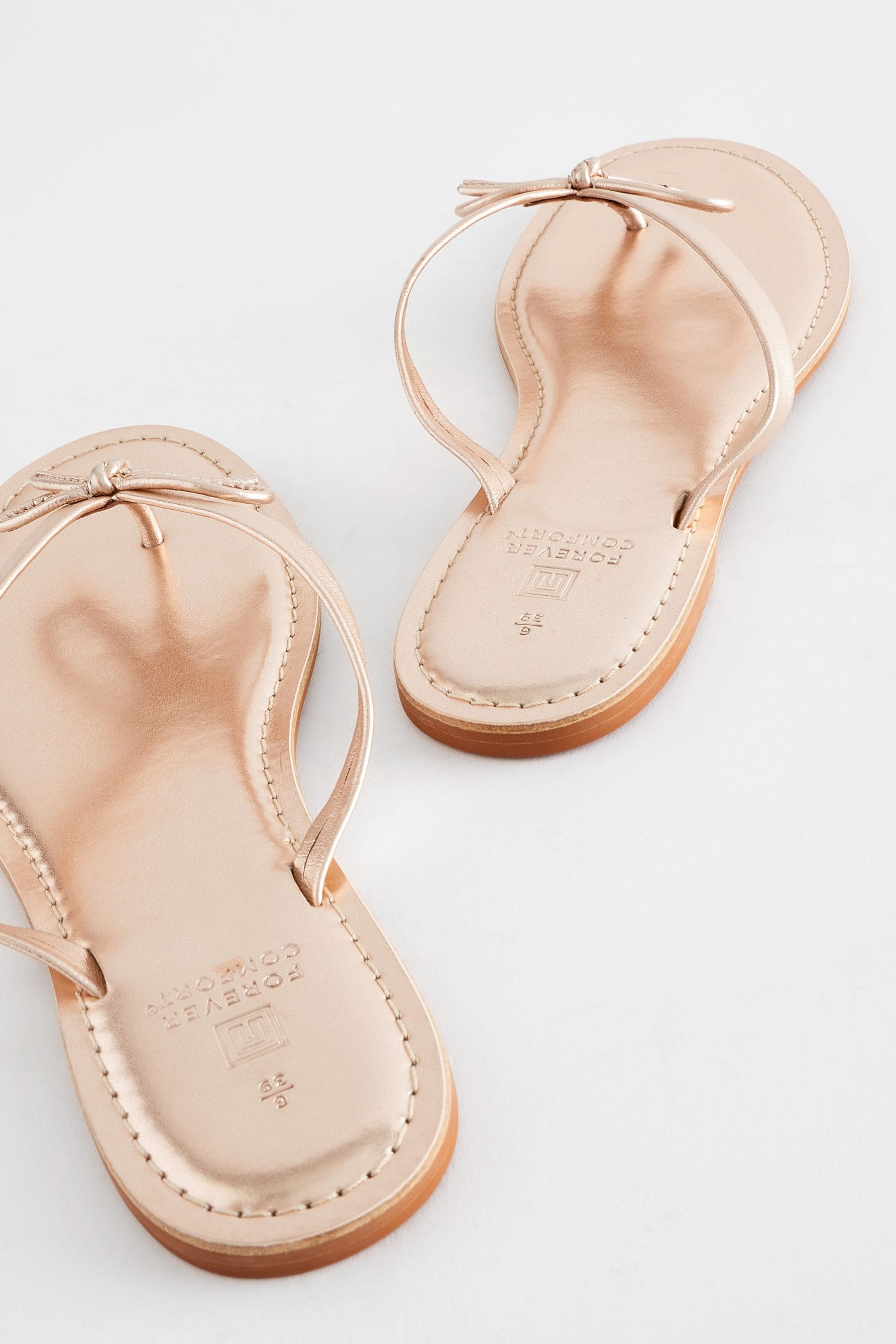 Buy Rose Gold Extra Wide Fit Forever Comfort® Bow Detail Leather Flip ...