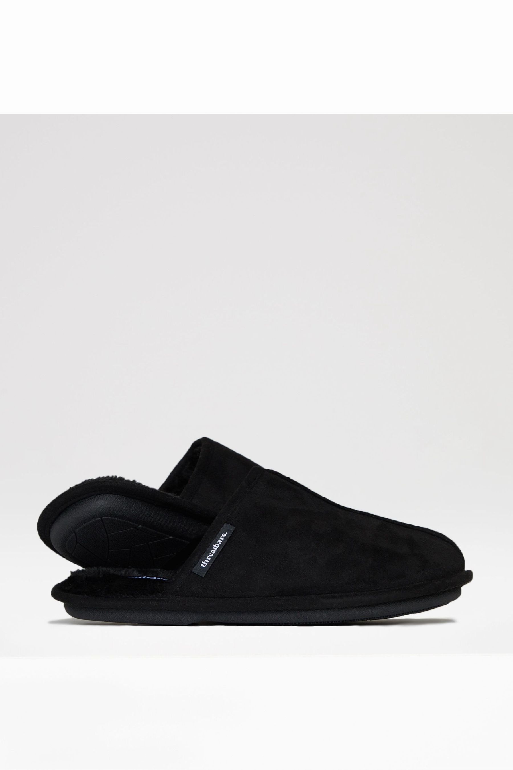 Buy Threadbare Black Faux Fur Lined Suedette Mule Slippers from the ...