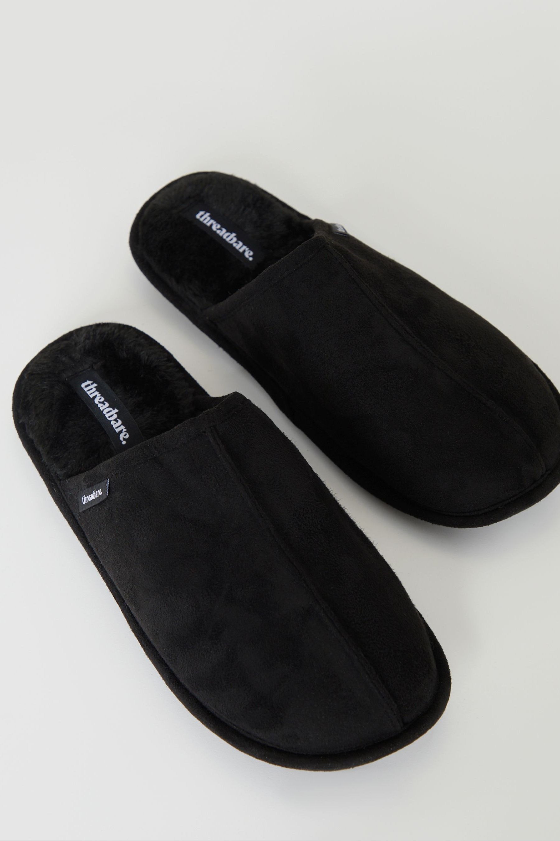 Buy Threadbare Black Faux Fur Lined Suedette Mule Slippers from the ...