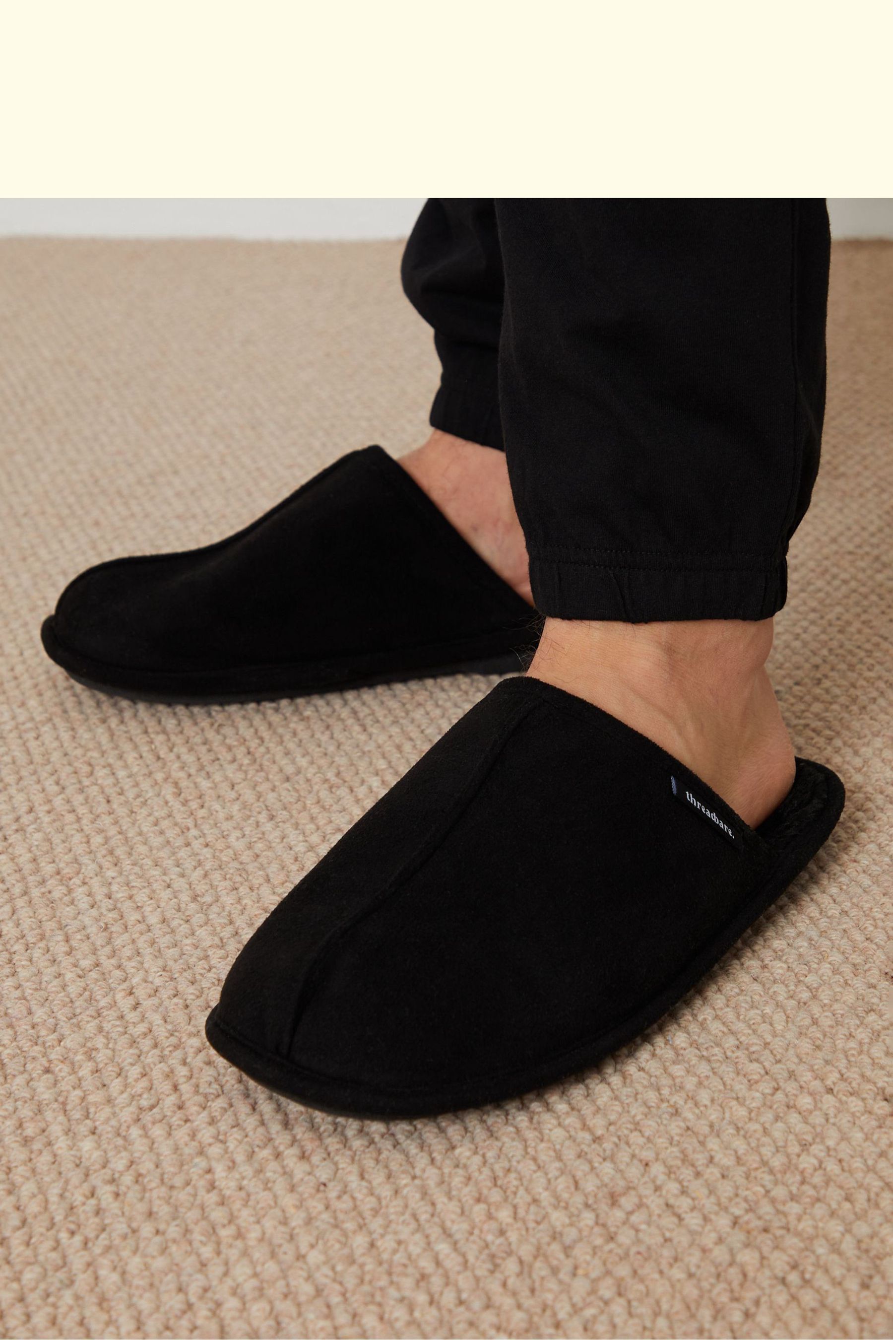 Buy Threadbare Black Faux Fur Lined Suedette Mule Slippers from the ...