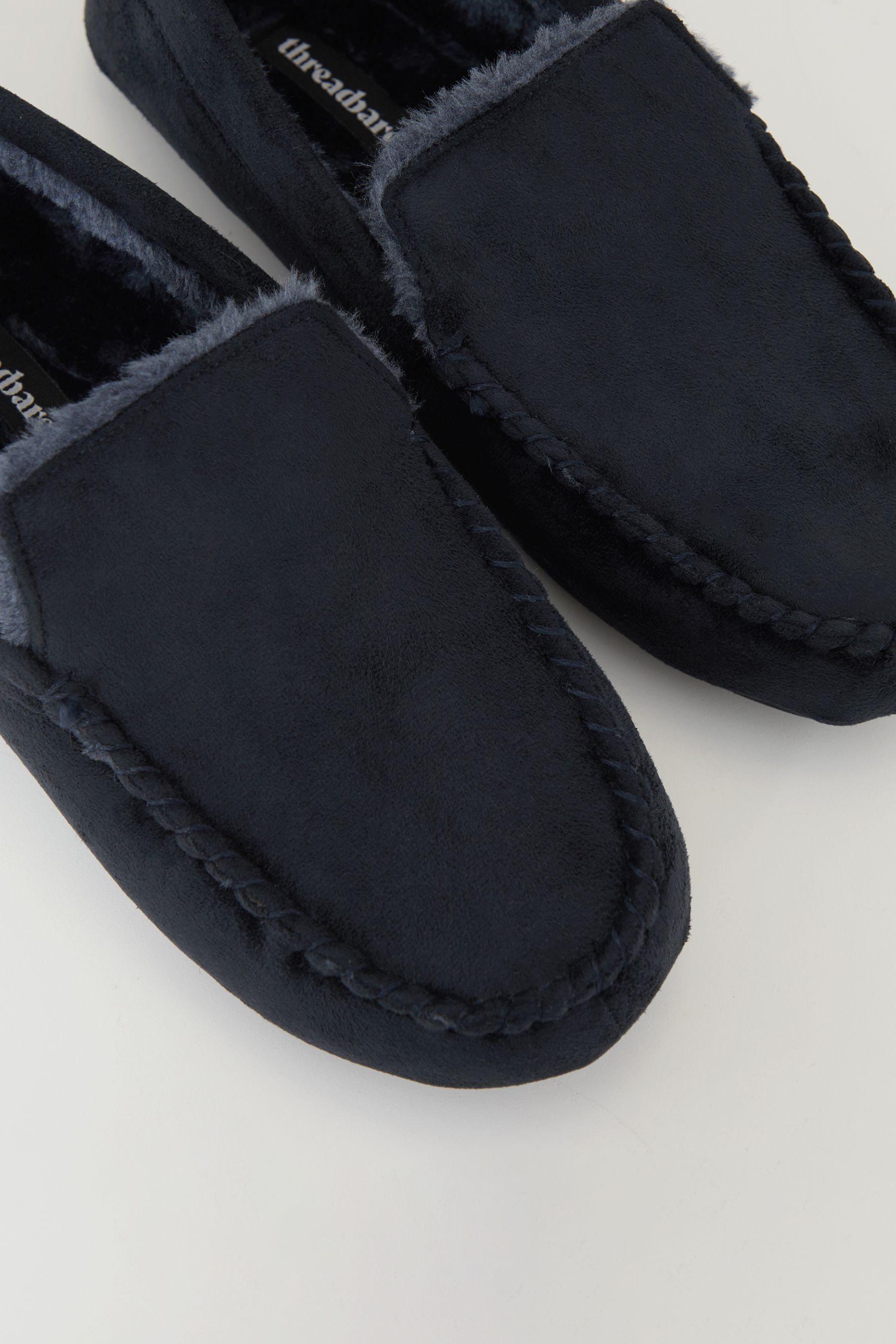 Buy Threadbare Blue Faux Fur Lined Suedette Moccasin Slippers from the ...