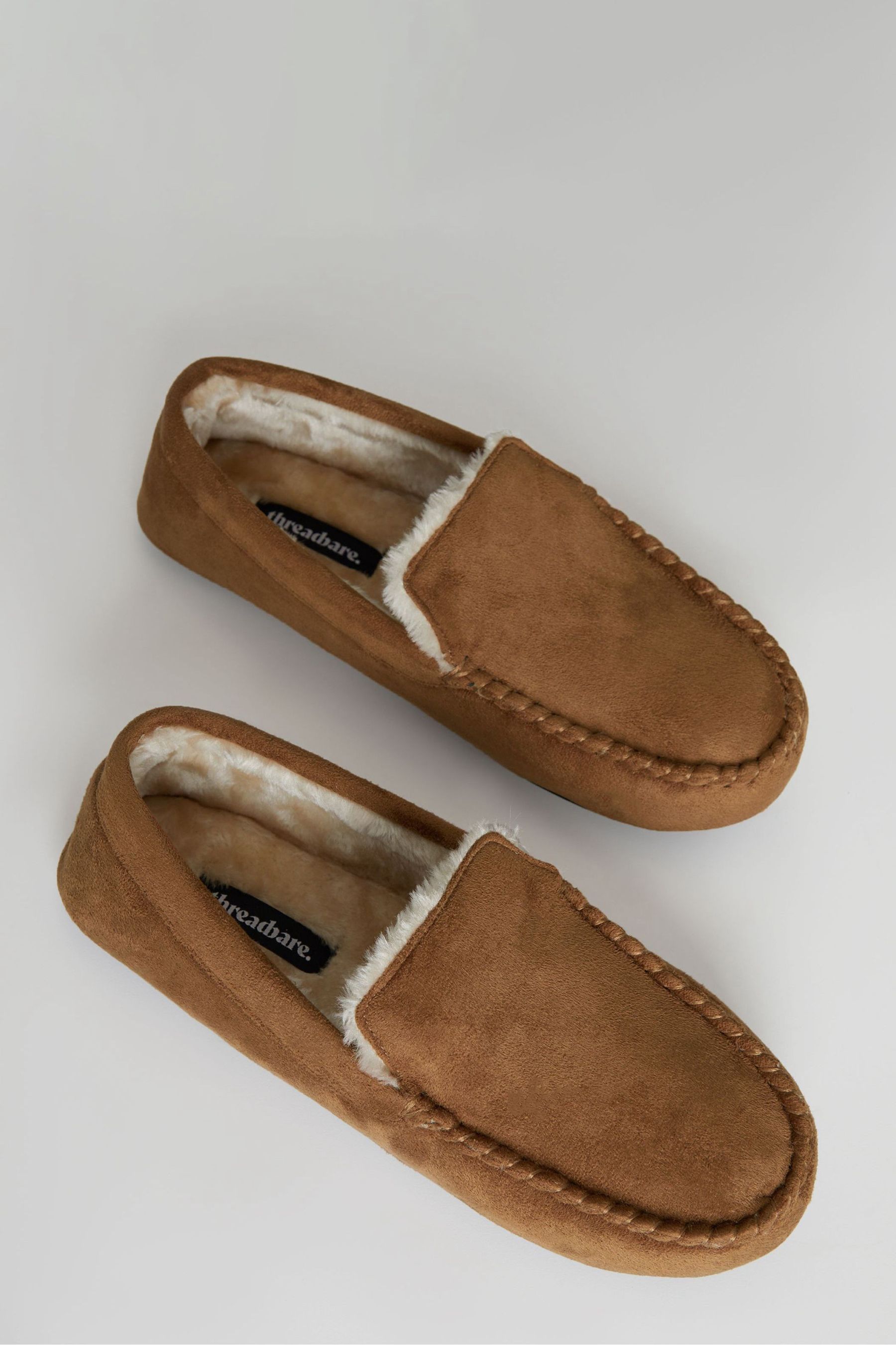 Buy Threadbare Brown Faux Fur Lined Suedette Moccasin Slippers from the ...