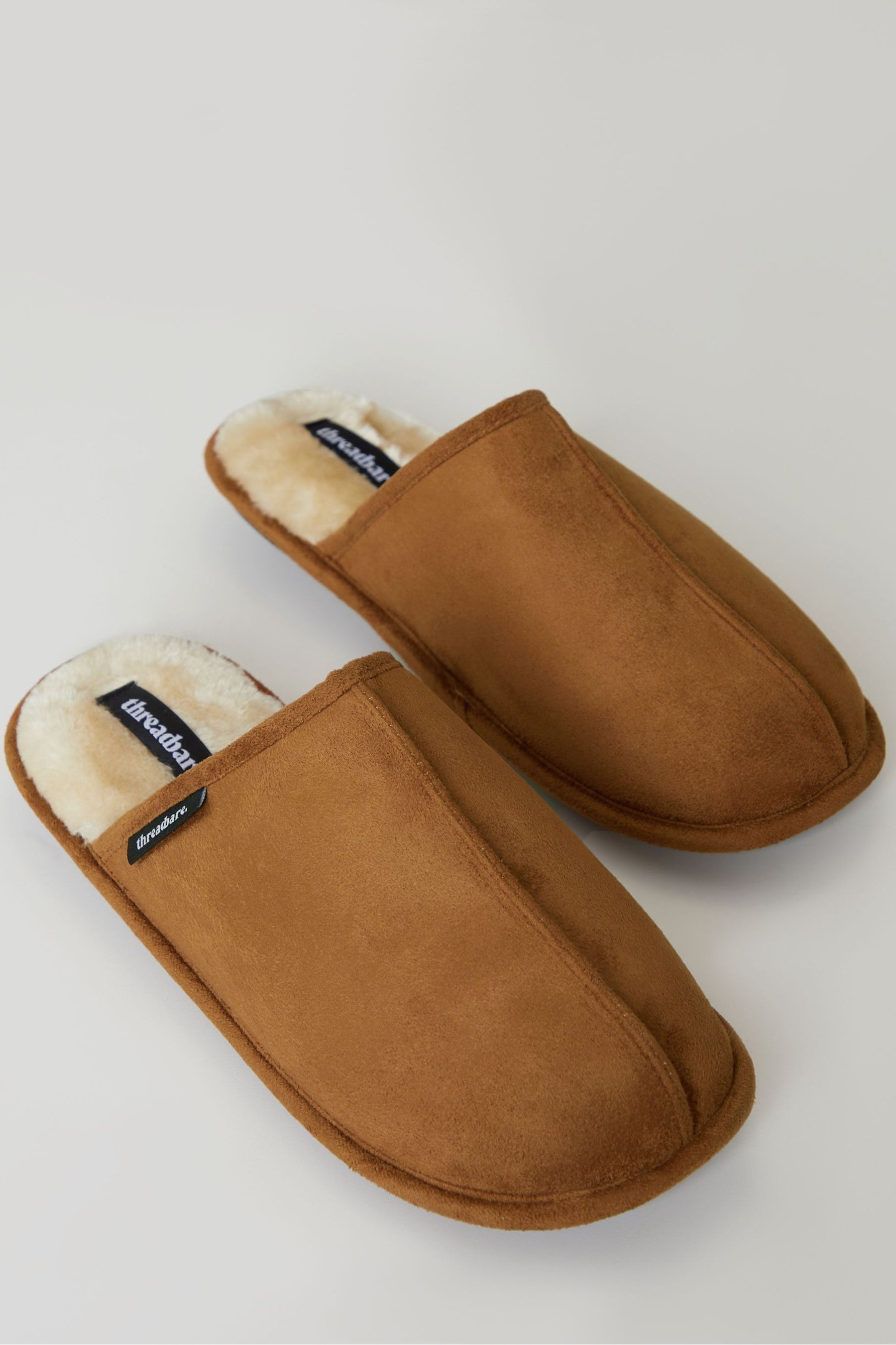 Buy Threadbare Brown Faux Fur Lined Suedette Mule Slippers from the ...