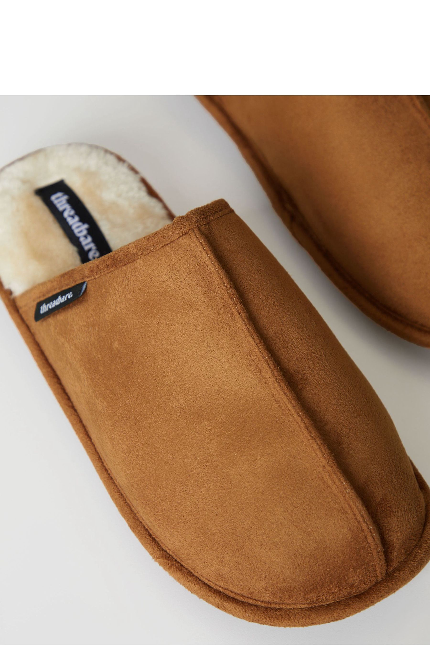 Buy Threadbare Brown Faux Fur Lined Suedette Mule Slippers from the ...