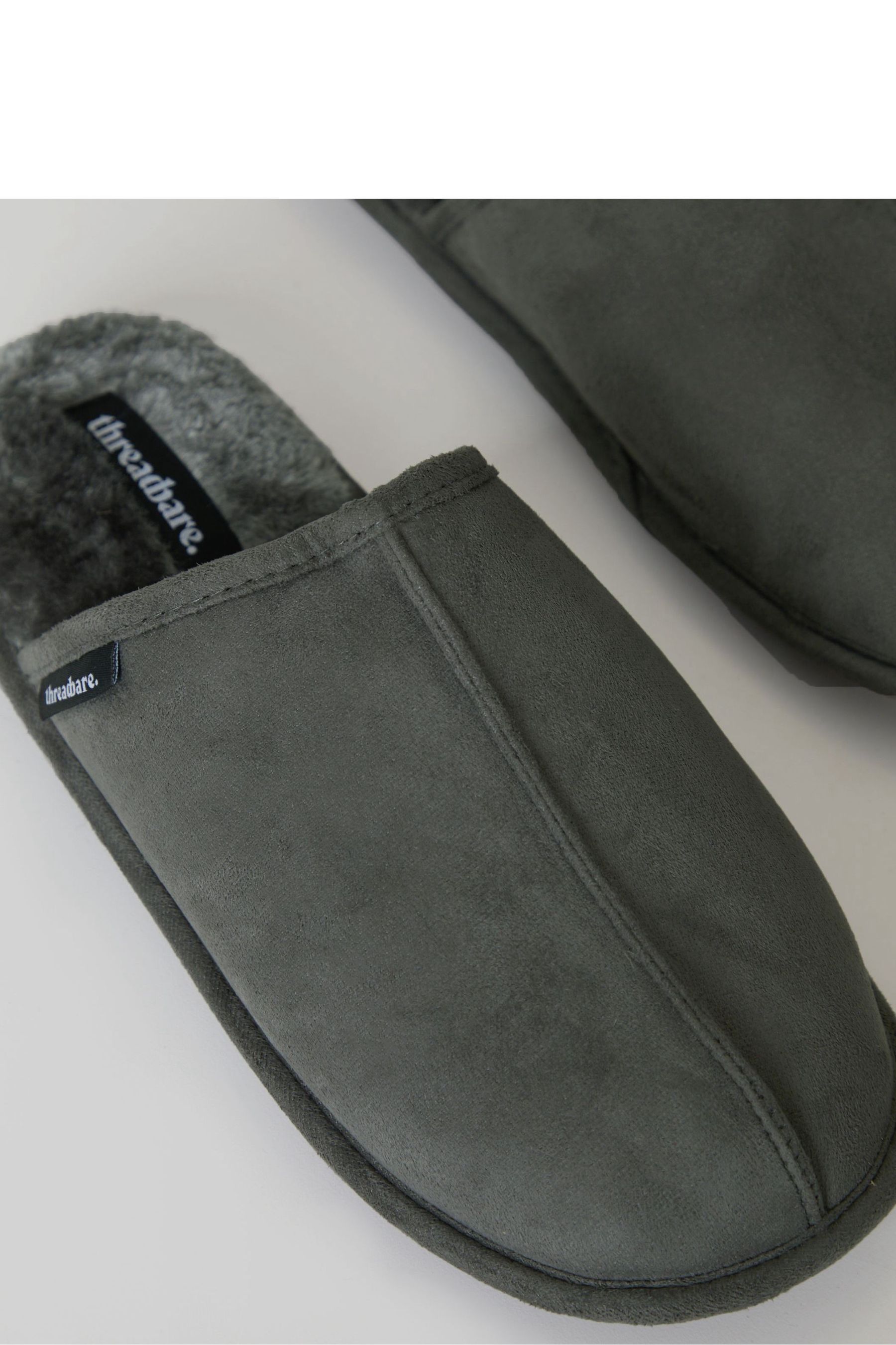 Buy Threadbare Grey Faux Fur Lined Suedette Mule Slippers from the Next ...