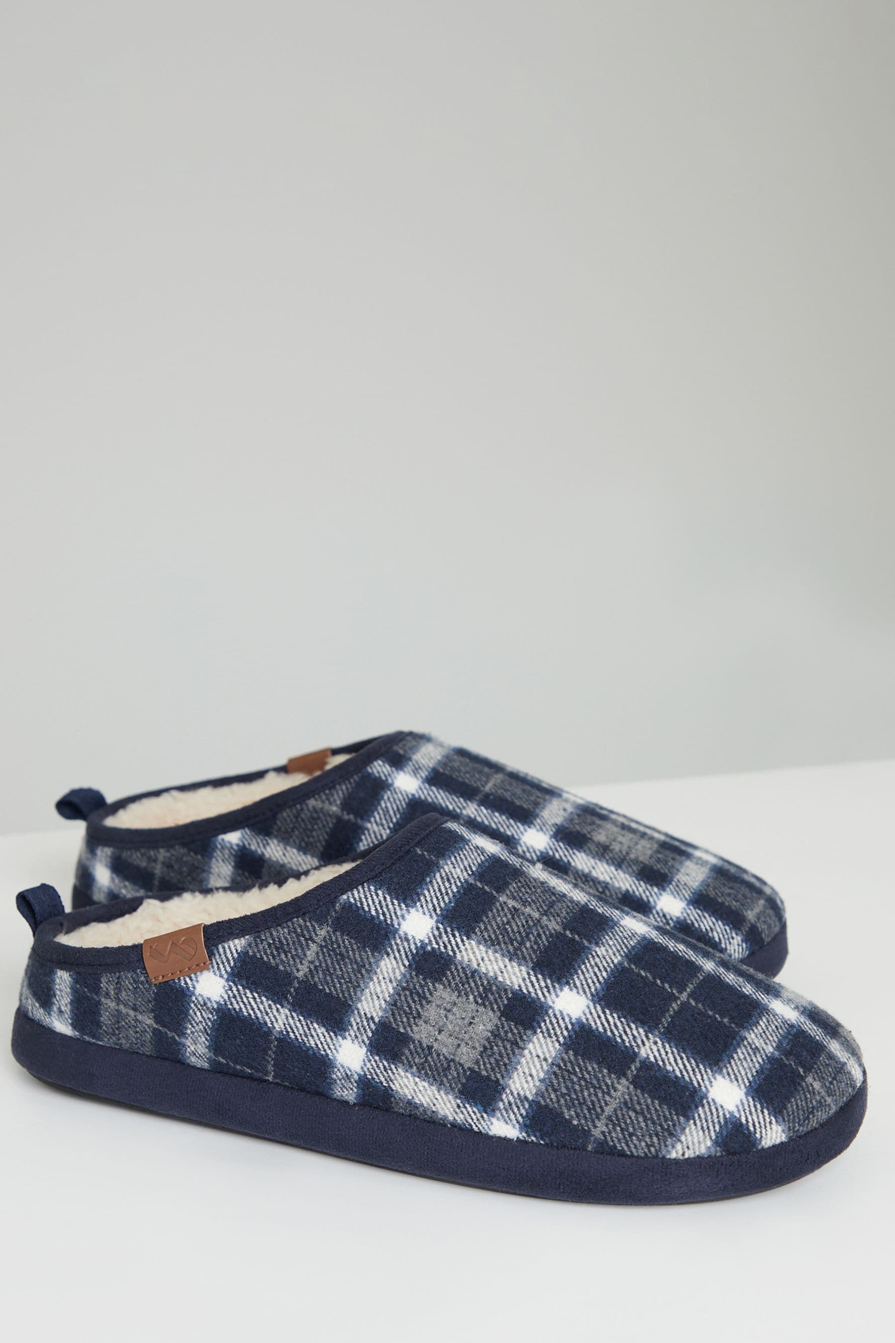 Buy Threadbare Blue Borg Lined Check Mule Slippers from the Next UK ...