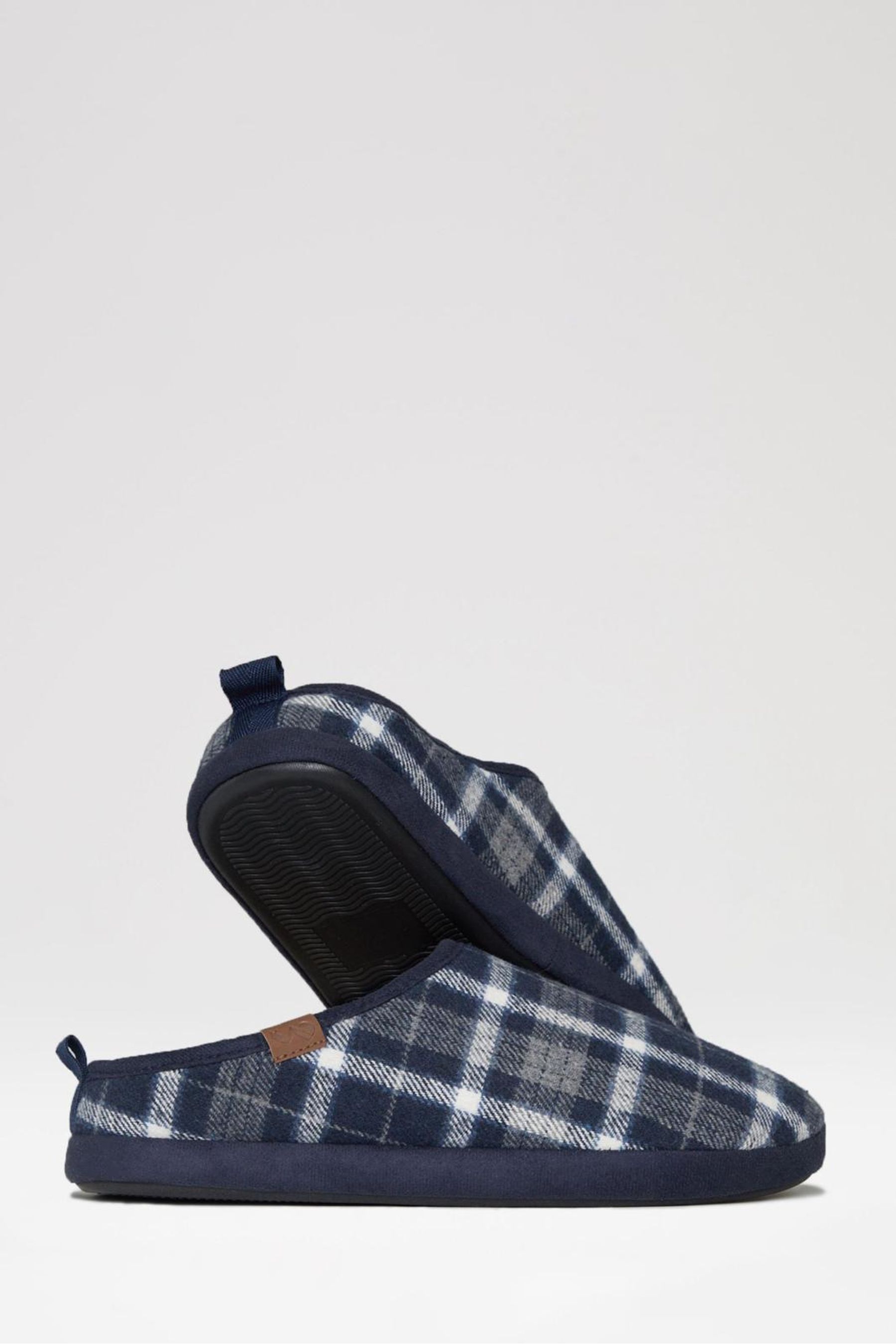 Buy Threadbare Blue Borg Lined Check Mule Slippers from the Next UK ...