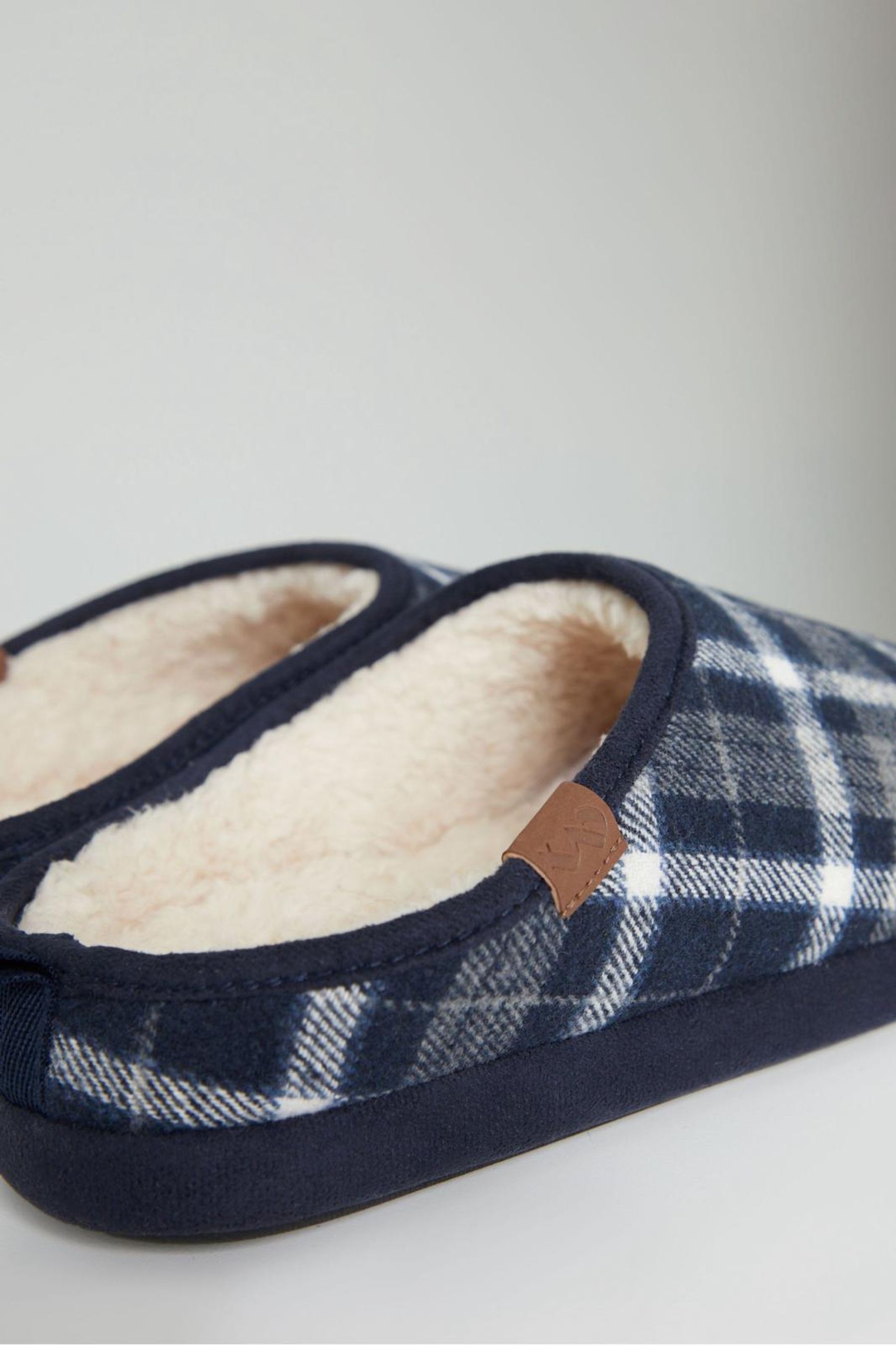 Buy Threadbare Blue Borg Lined Check Mule Slippers from the Next UK ...