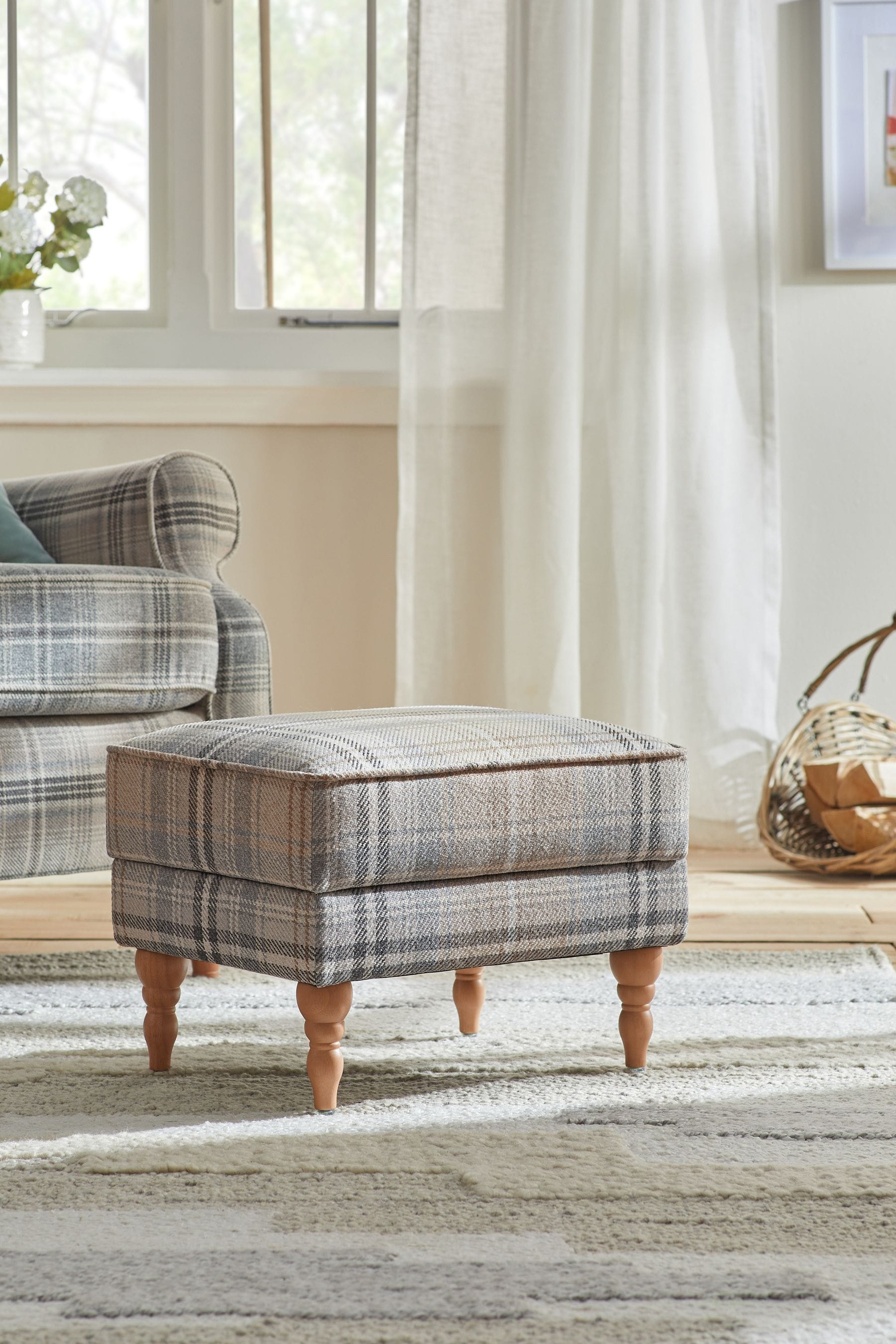 Buy Tweedy Check Kildare Grey Sherlock Storage Footstool from the Next ...