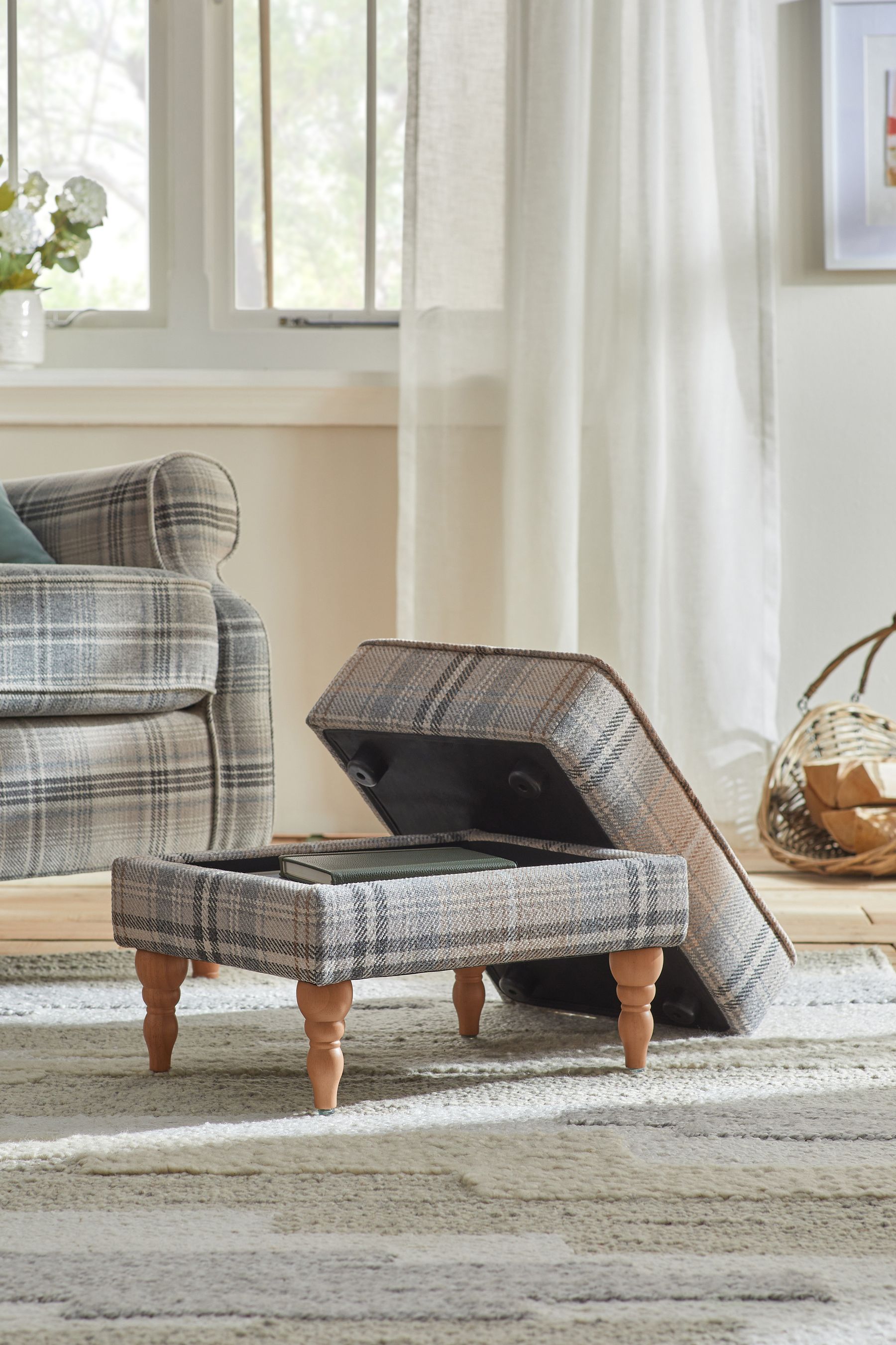 Buy Tweedy Check Kildare Grey Sherlock Storage Footstool from the Next ...