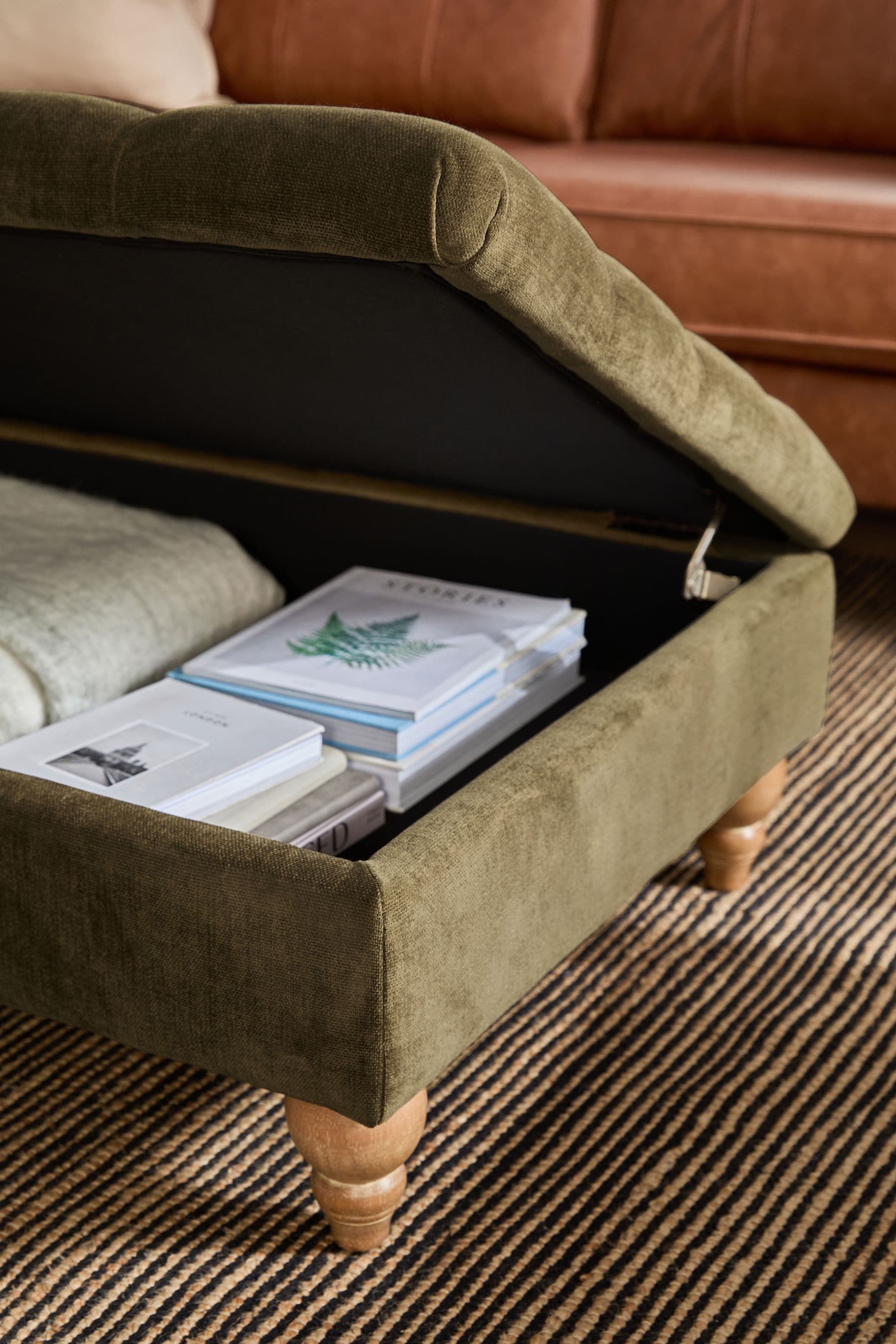 Buy Buttoned Fine Chenille Moss Green Albury Large with Storage ...