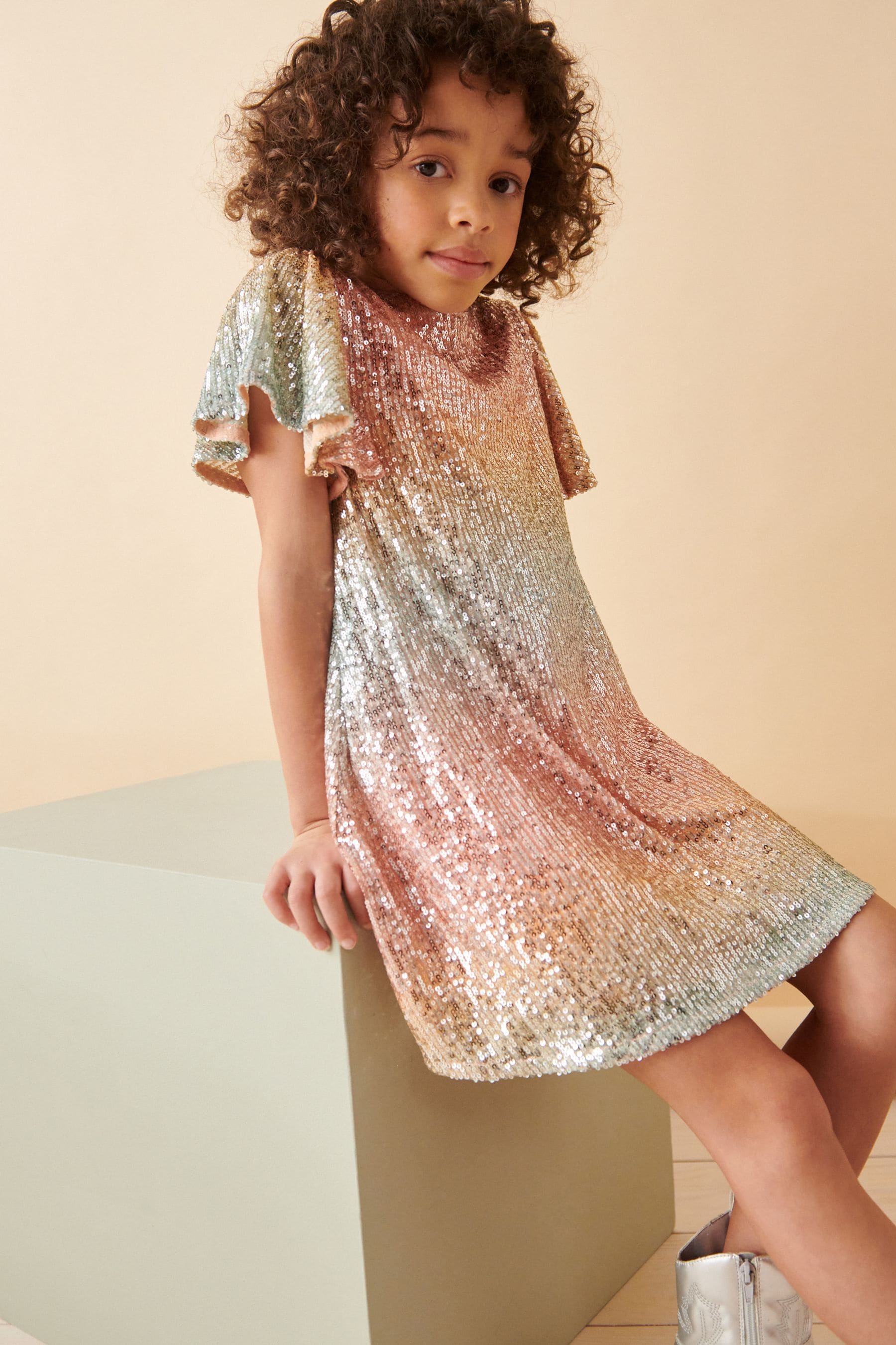 Buy Orange/Blue Ombre Sequin Sparkle Party Dress (3-16yrs) from the ...
