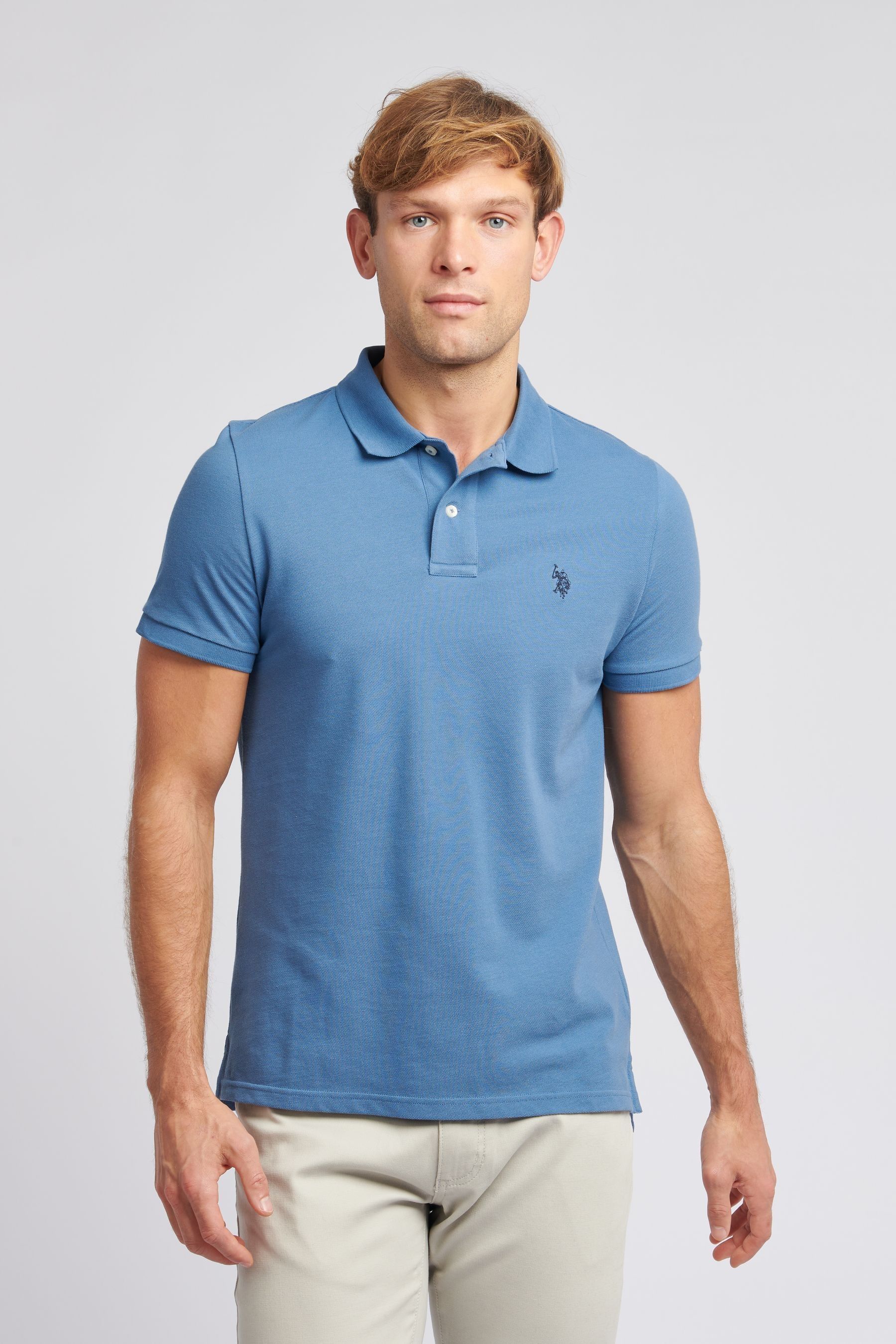 Buy U.S. Polo Assn. Blue Regular Fit Pique 100% Cotton Polo Shirt from ...