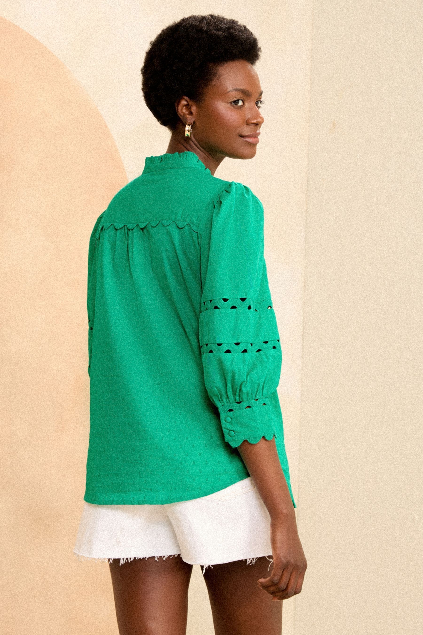 Buy Love & Roses Green V Neck Ric Rac Trim Shirt from Next Ireland