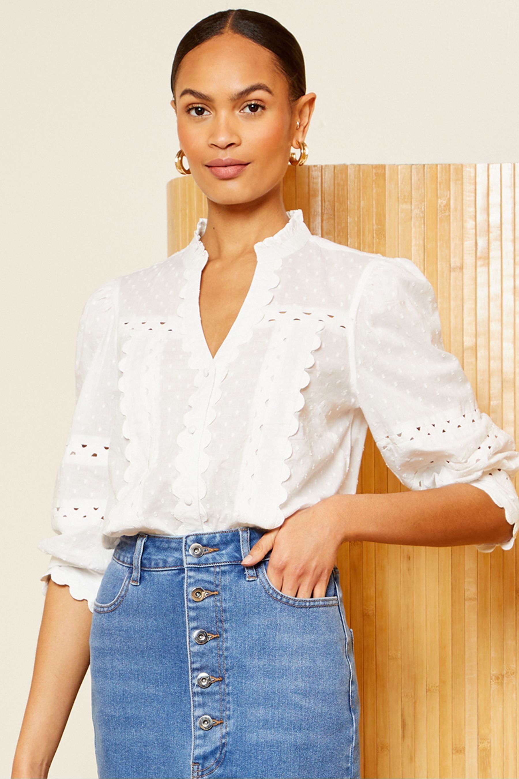 Buy Love & Roses White V Neck Ric Rac Trim Blouse from the Next UK ...