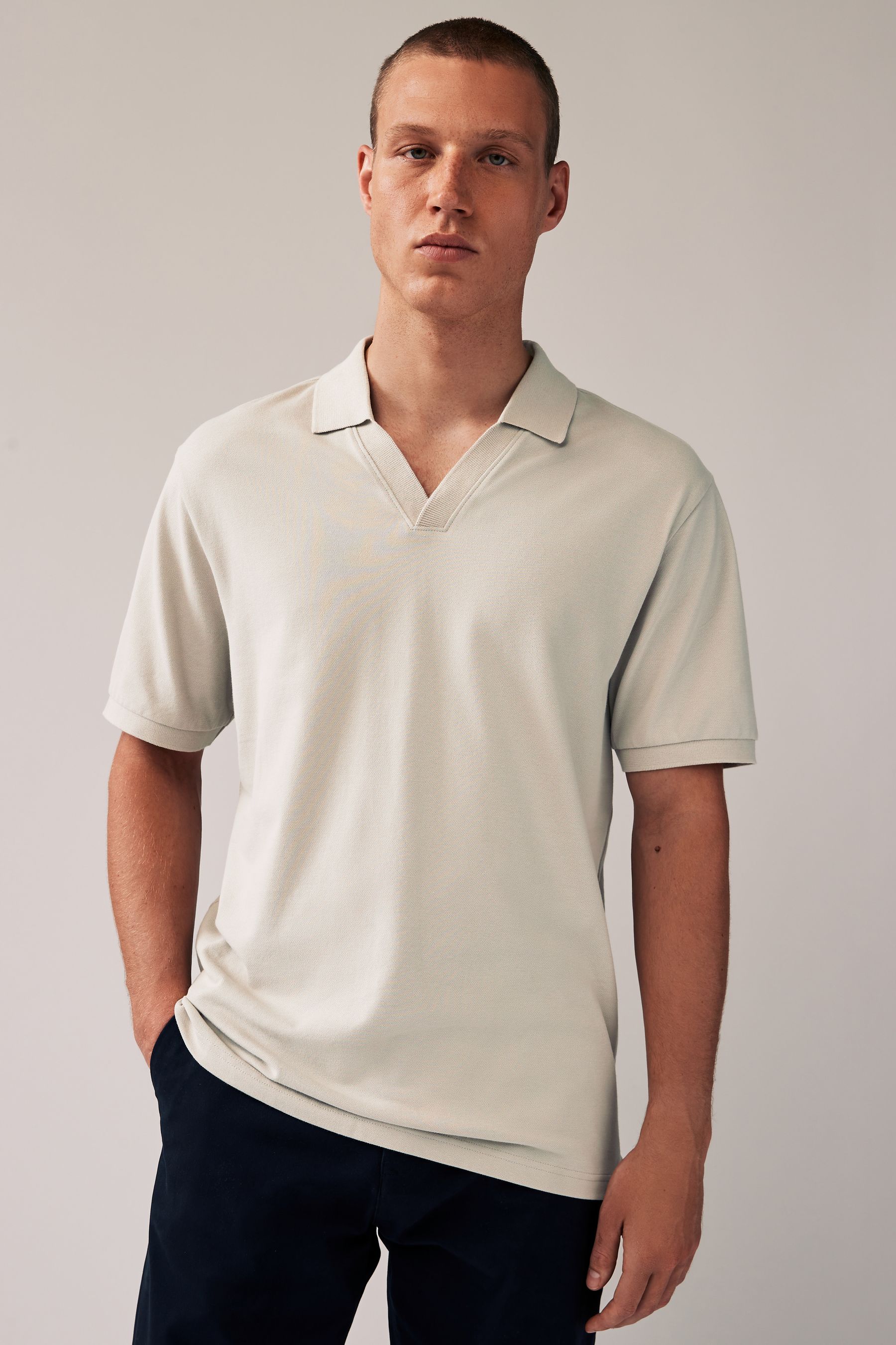 Buy Neutral Short Sleeve Cuban Collar Pique Polo Shirt from the Next UK ...
