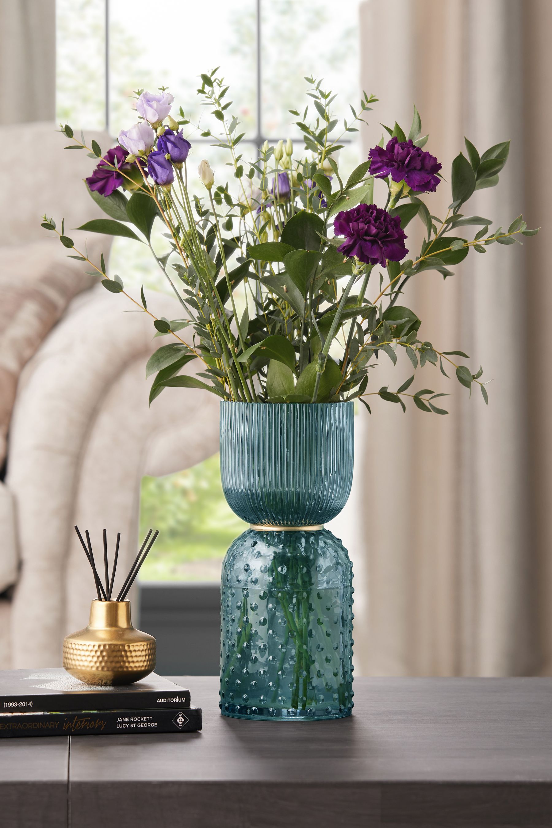 Buy Blue Ribbed and Bobble Glass Vase from the Next UK online shop