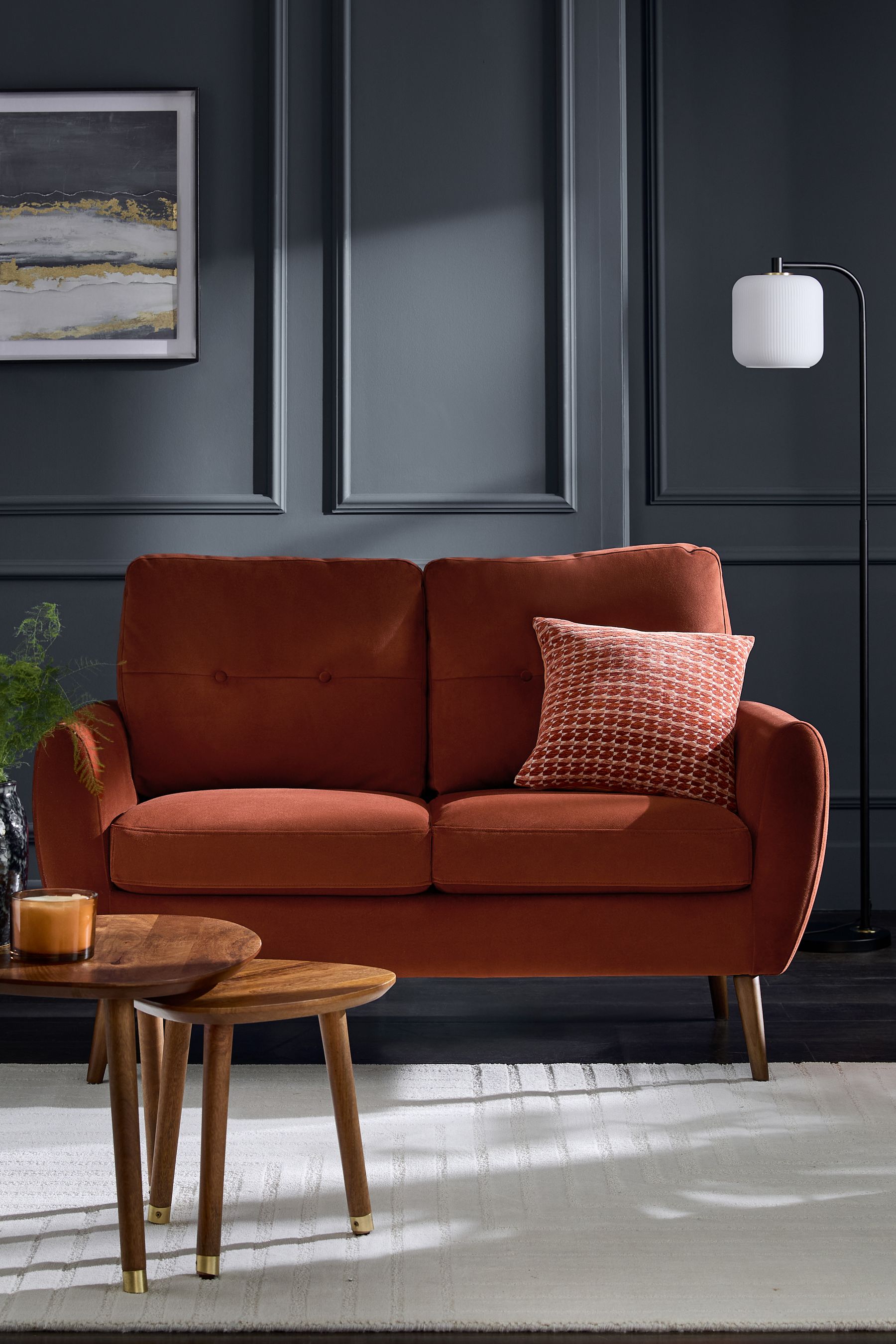 Buy Soft Velvet Rust Brown, Bronx Leg Wilson Compact 2 Seater Sofa in a ...