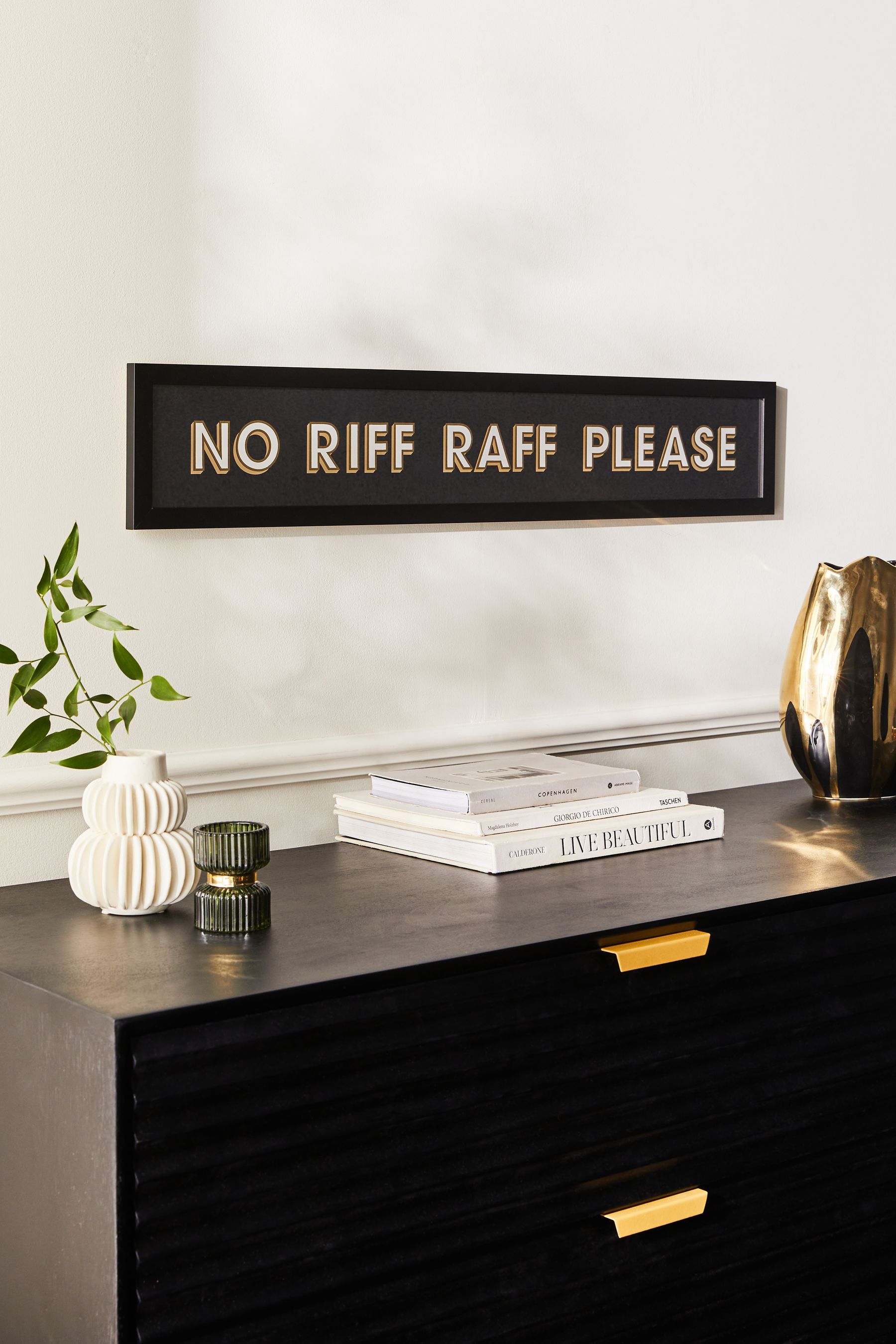 Buy Black/Gold No Riff Raff Please Framed Wall Art from the Next UK ...