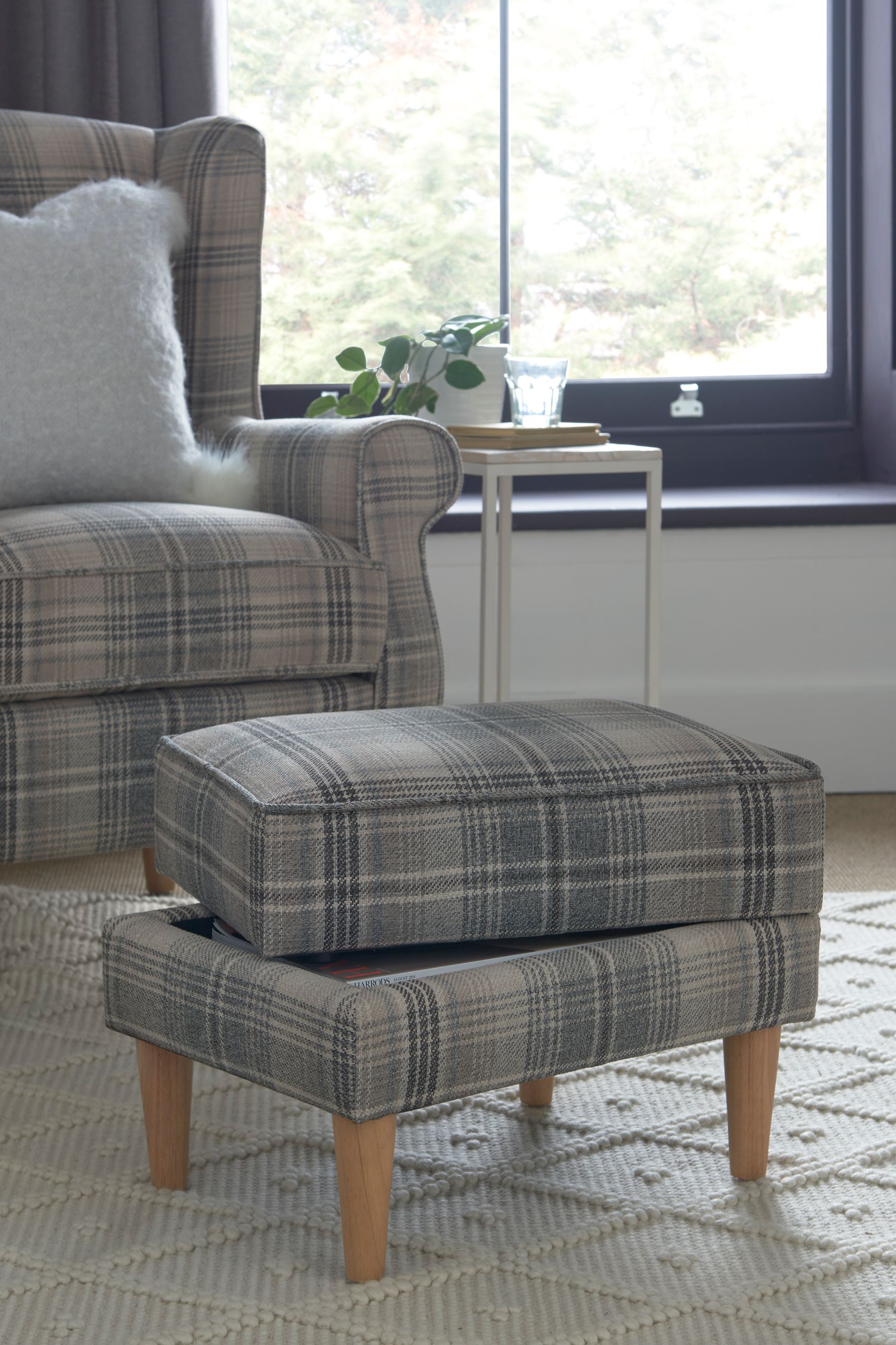 Buy Versatile Check Nevis Grey Sherlock Storage Footstool from the Next ...