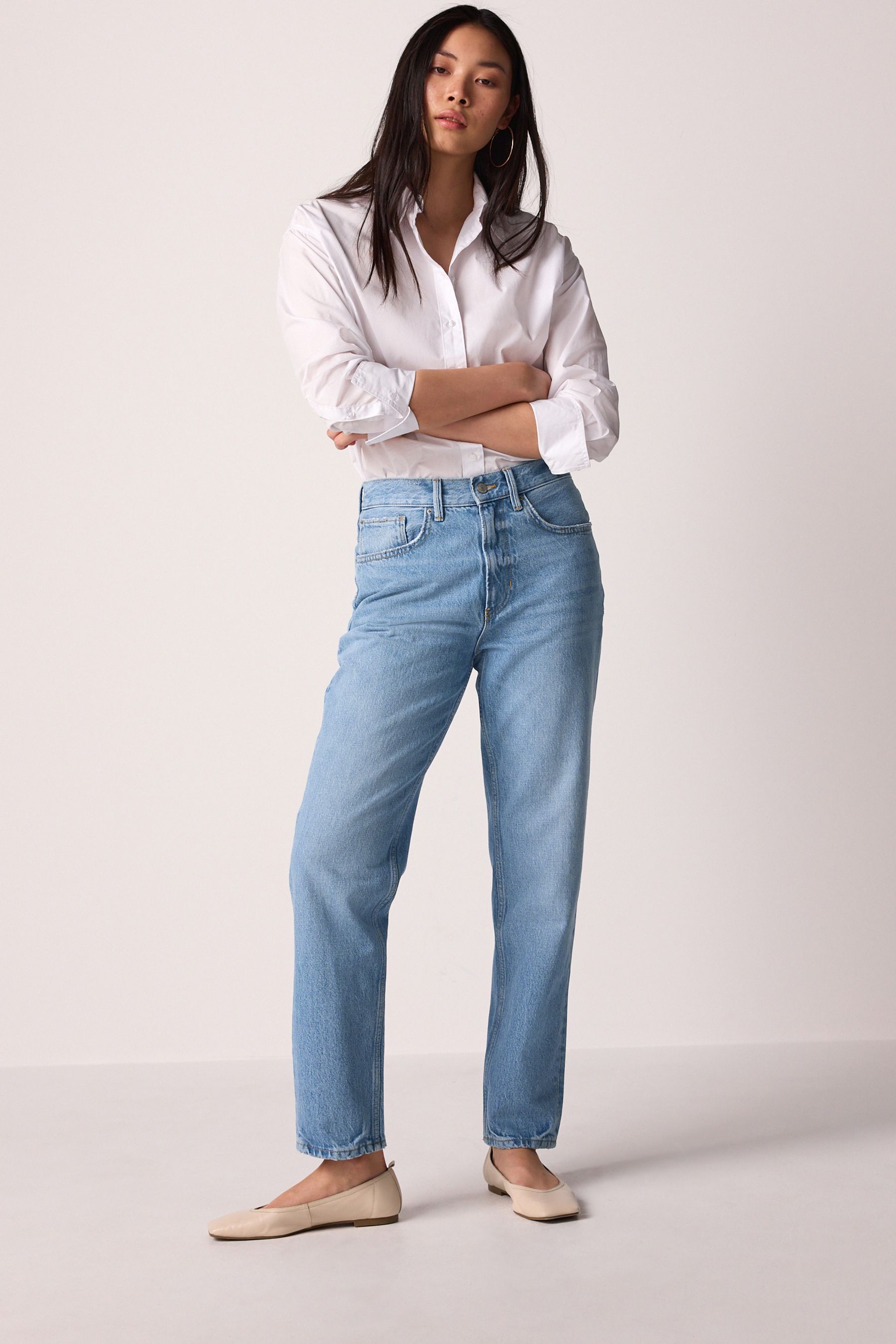 Buy Mid Blue 100% Cotton Column Mom Jeans from the Next UK online shop