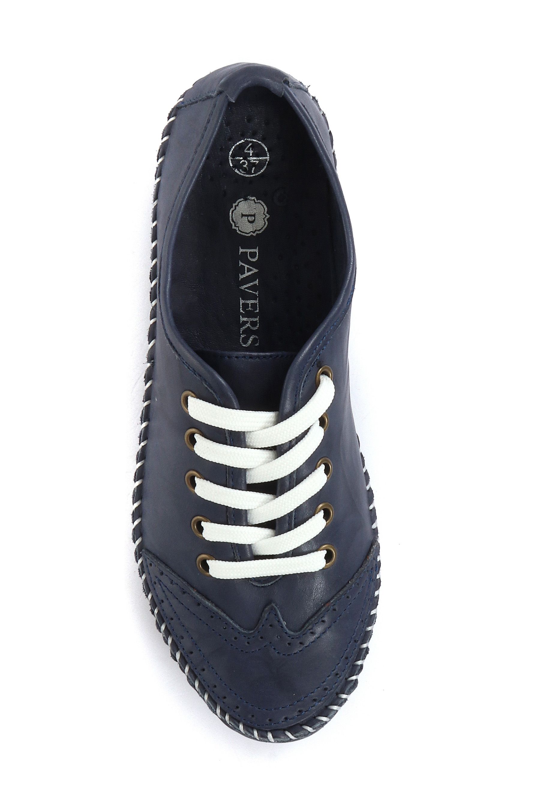 Buy Pavers Navy Ladies Leather Lace-Up Trainers from Next Ireland