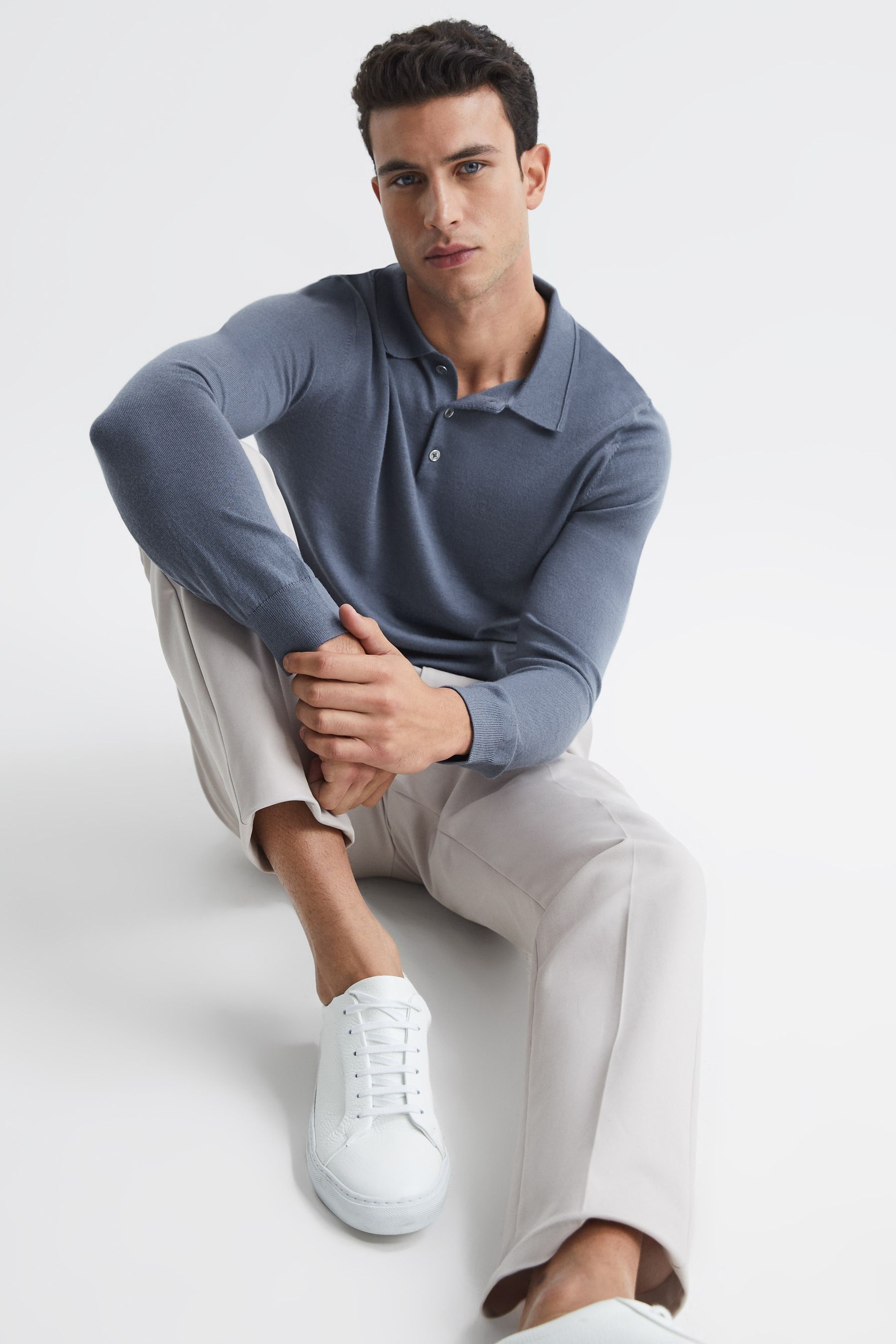 Buy Reiss Nickel Blue Trafford Merino Wool Polo Shirt from the Next UK ...