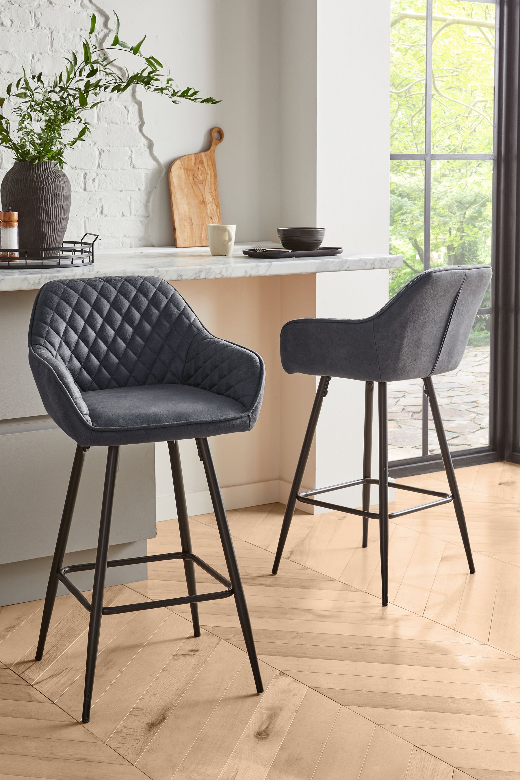 Buy Monza Faux Leather Dark Grey Hamilton Fixed Height Quilted Kitchen ...