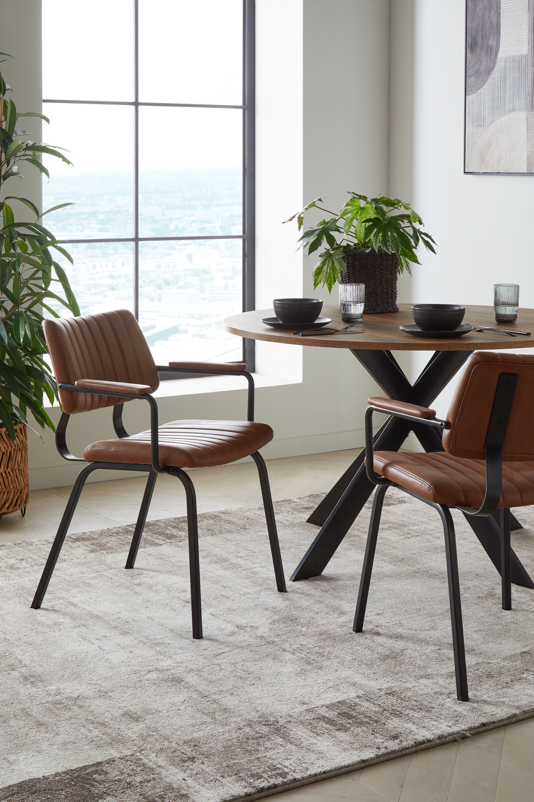 Buy Set of 2 Faux Leather Tan Brown Aiden Black Leg Dining Chairs from ...