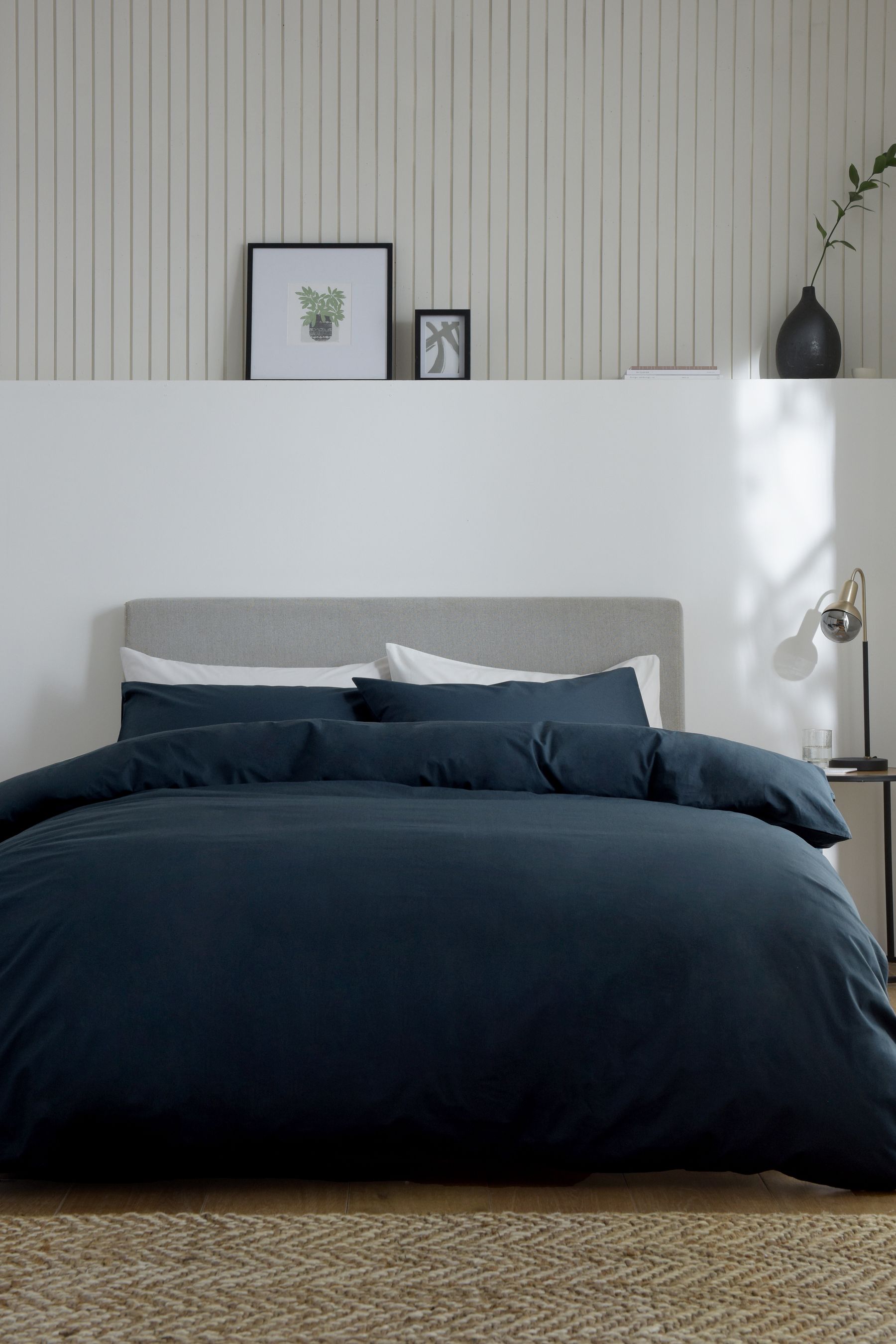 Buy Blue Ink Navy Cotton Rich Plain Duvet Cover and Pillowcase Set from ...