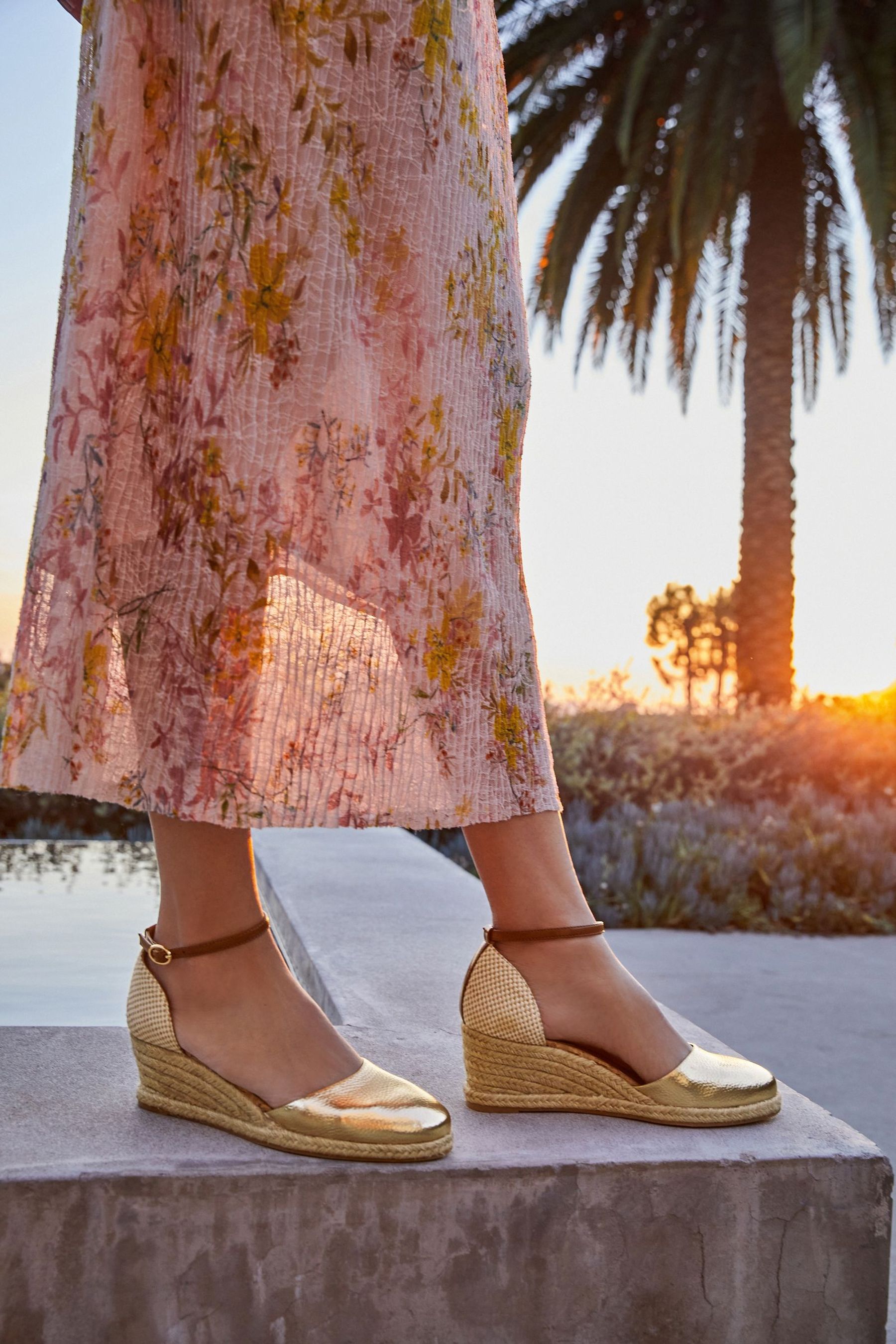 Buy Gold Regular/Wide Fit Forever Comfort® Closed Toe Wedges from Next ...