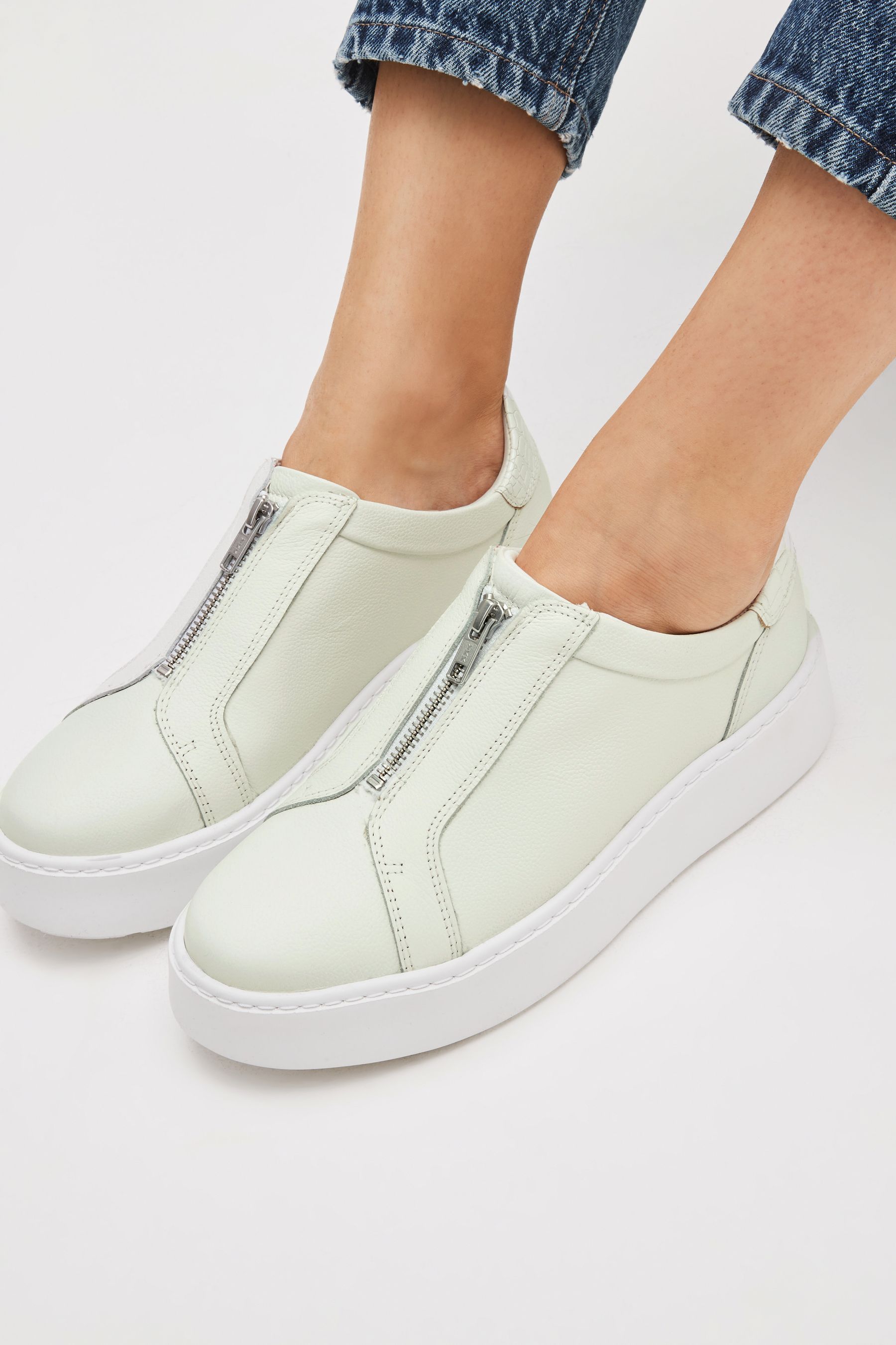 Buy White Signature Forever Comfort® Leather Chunky Zip Trainers from ...