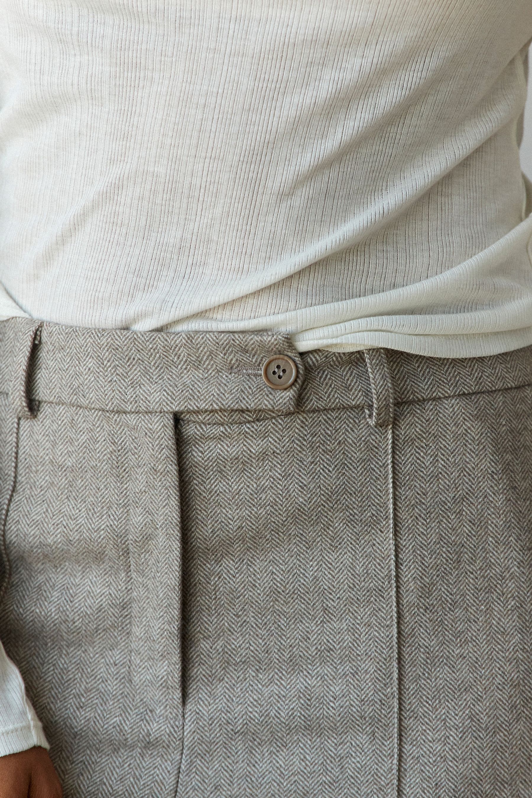 Buy Neutral Rochelle Humes Tailored Herringbone Wide Leg Trousers from ...