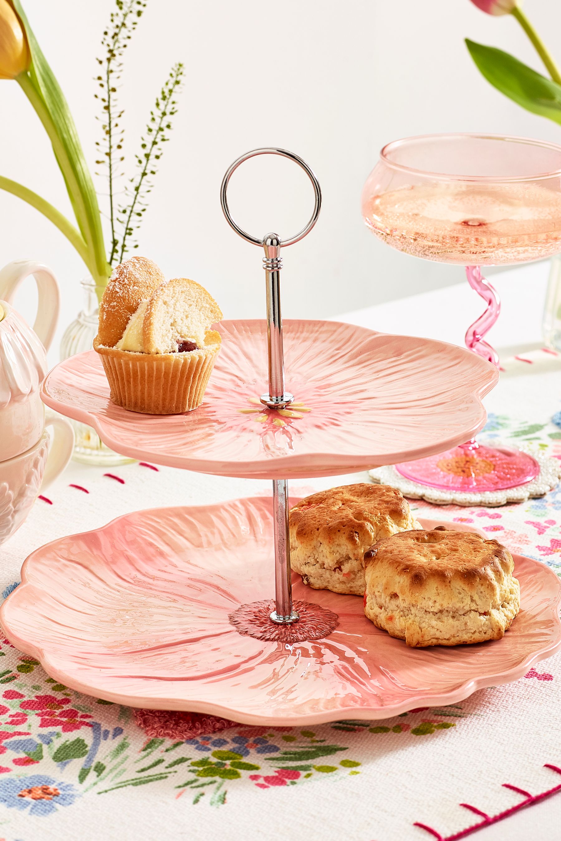 Buy Pink Two Tier Flower Cake Stand from the Next UK online shop