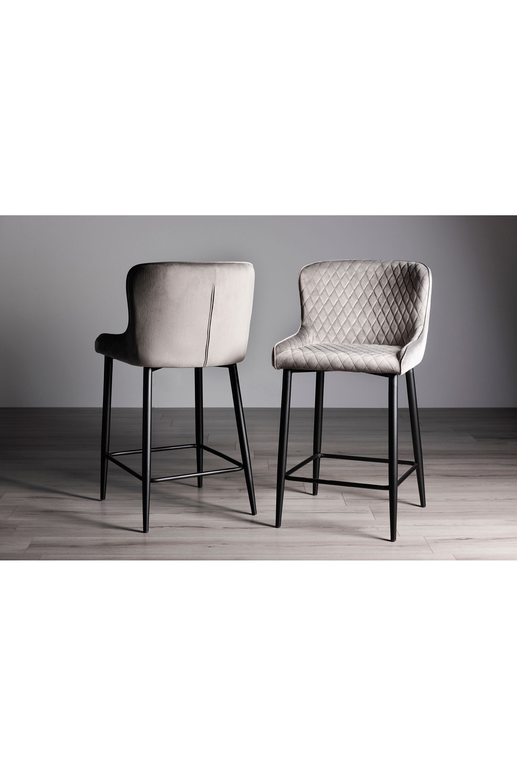 Buy Bentley Designs Set of 2 Grey Cezanne Velvet Fabric Bar Stools from ...