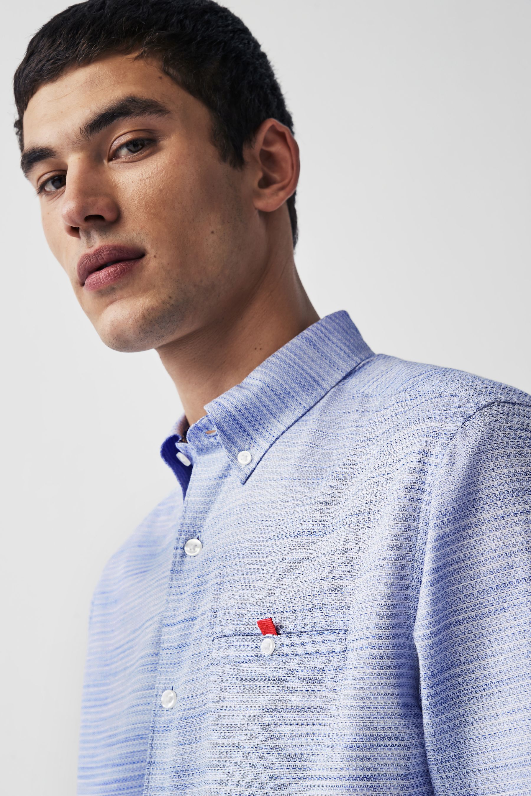 Buy Blue 100% Cotton Textured Trimmed Long Sleeve Oxford Shirt from the ...