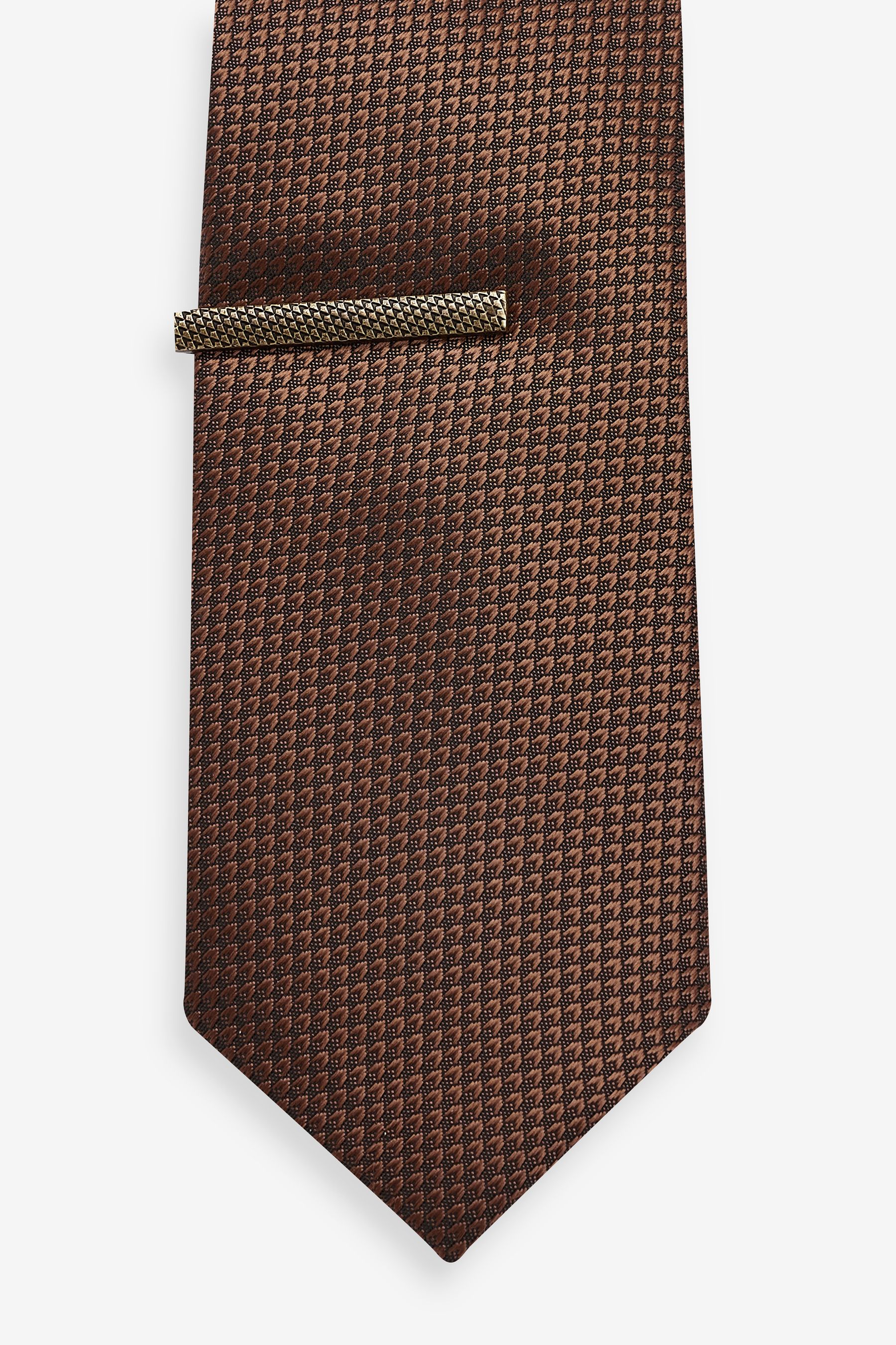Buy Brown Slim Textured Tie And Clip Set from the Next UK online shop