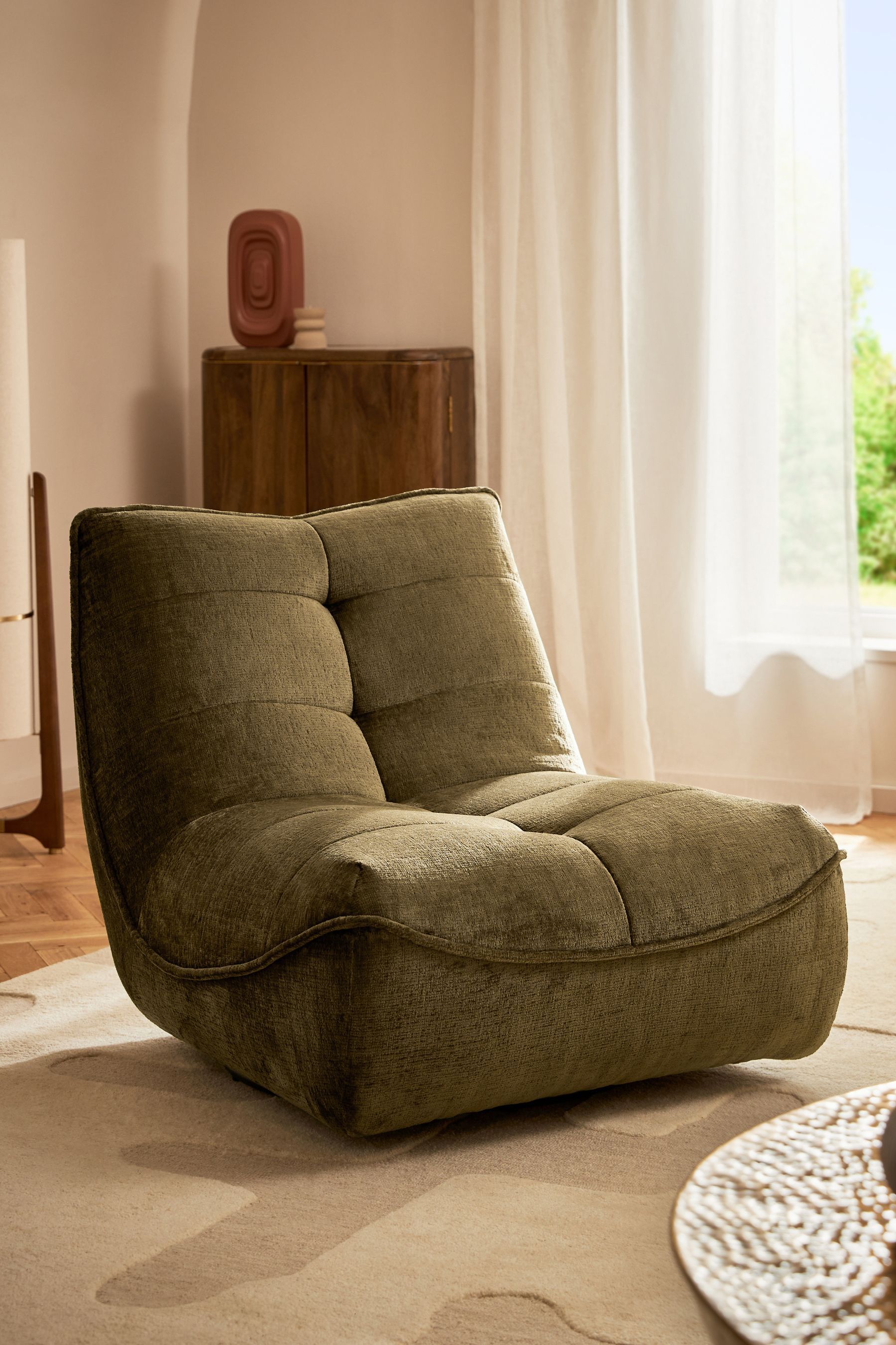 Buy Plush Chenille Moss Green Lucca Swivel Pillow Accent Chair from the ...