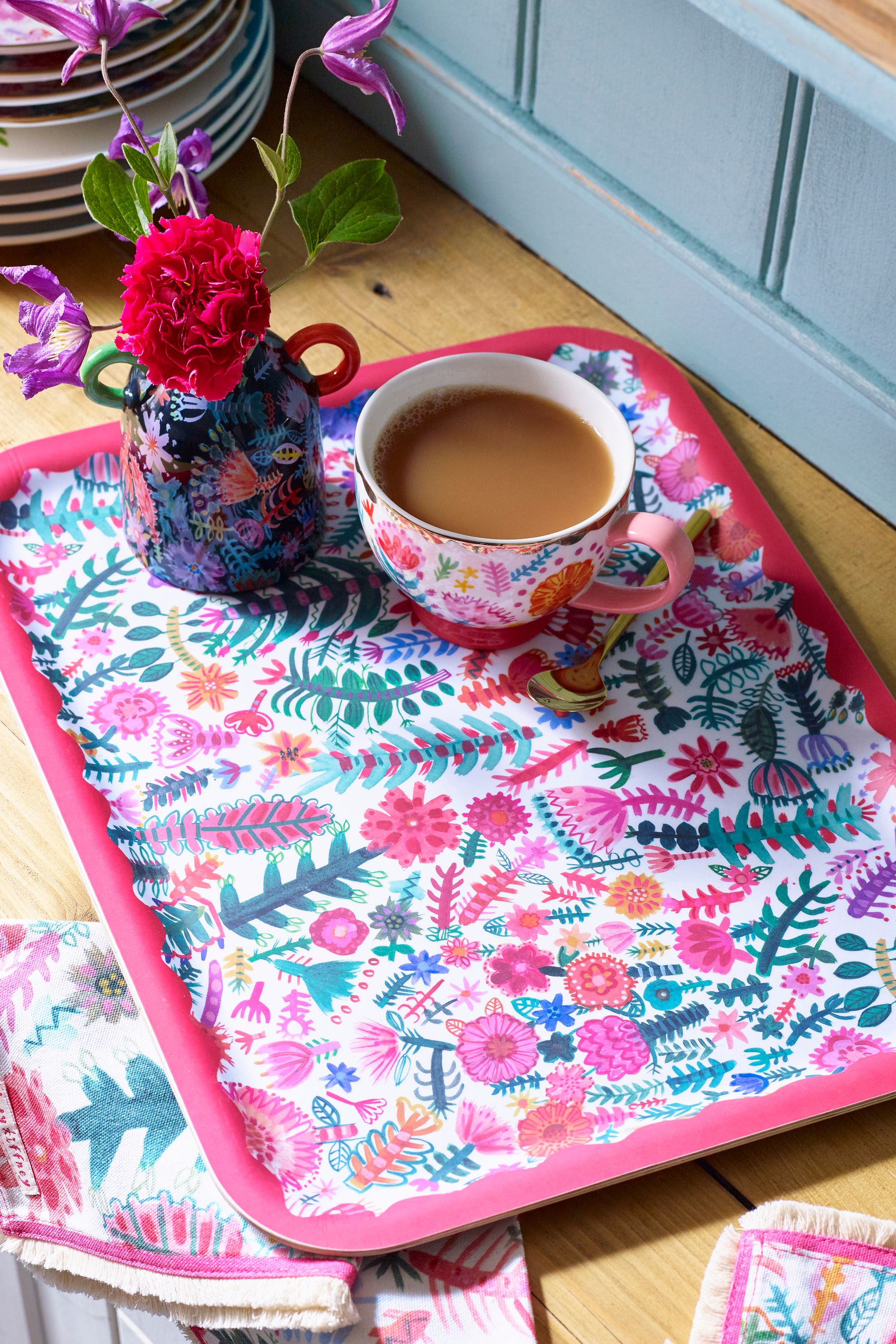 Buy Lucy Tiffney Floral Wood Veneer Tray with Anti Slip Finish from the ...