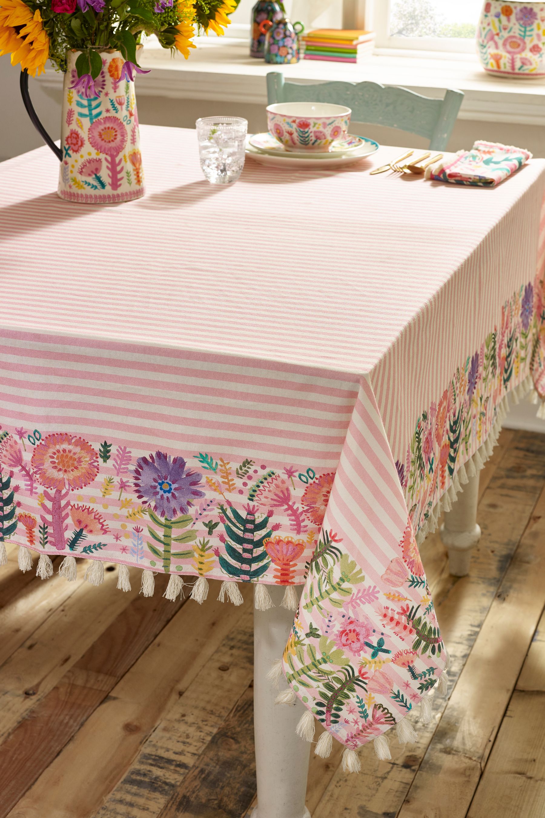 Buy Lucy Tiffney Stripe Tassled Tablecloth from the Next UK online shop