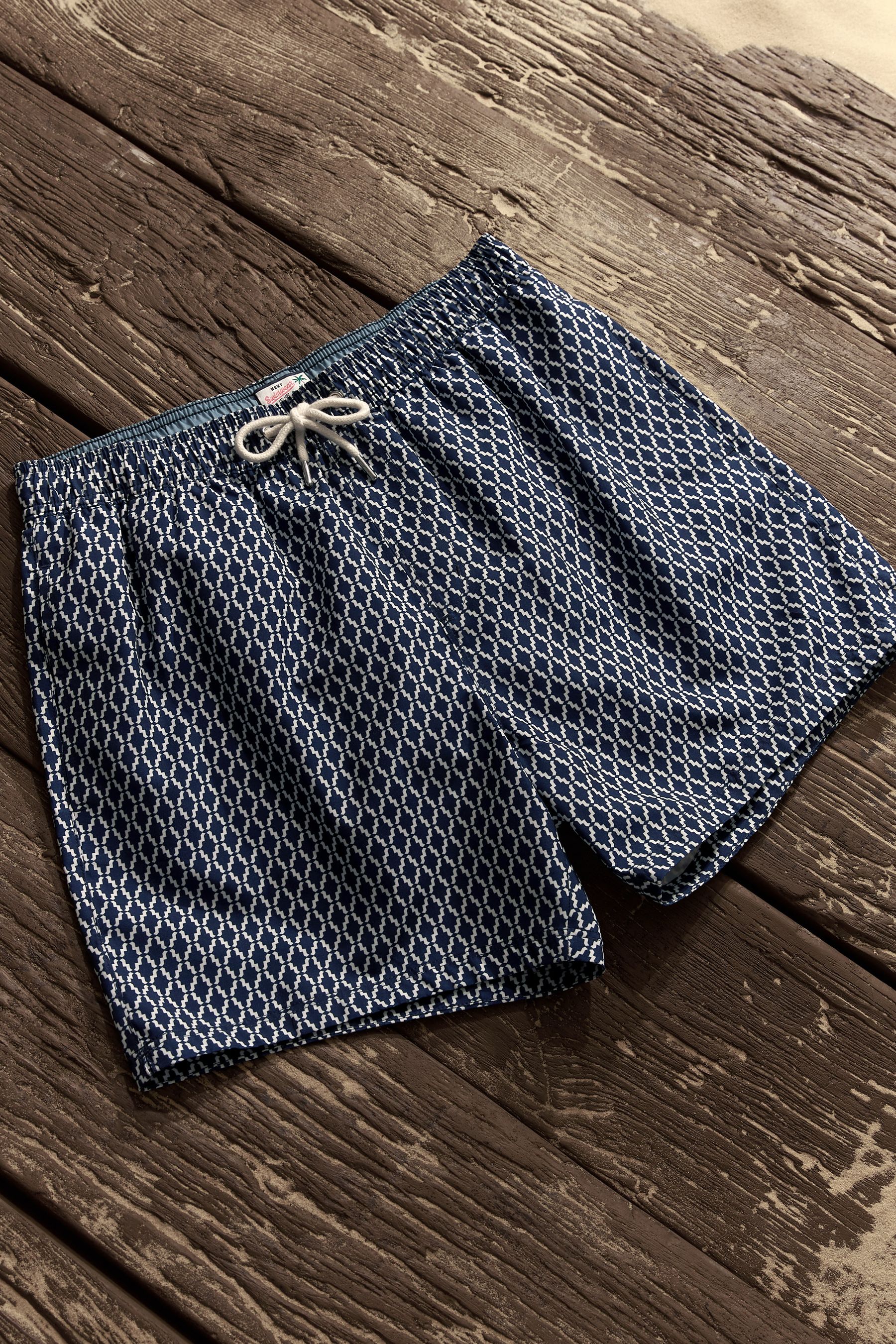 Buy Navy Bohemian Geo Regular Fit Printed Swim Shorts from the Next UK ...