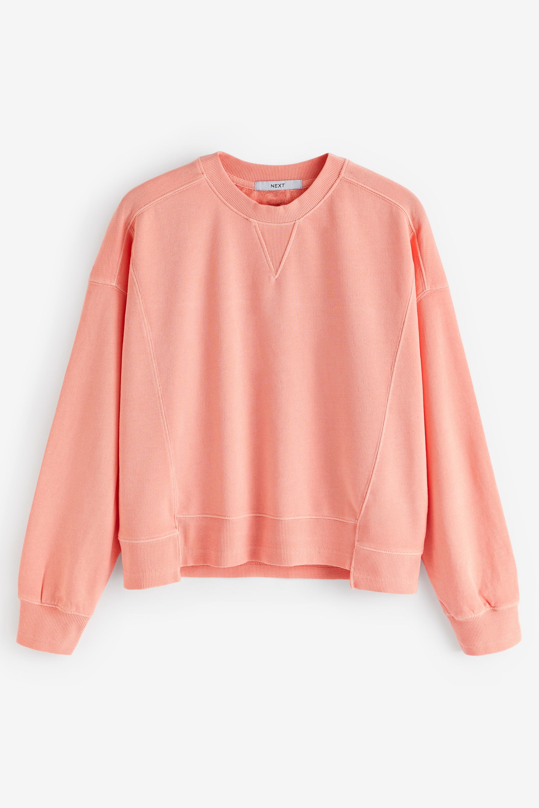 Buy Grapefruit Pink Raw Hem Detail Washed Crew Neck Sweatshirt from the ...
