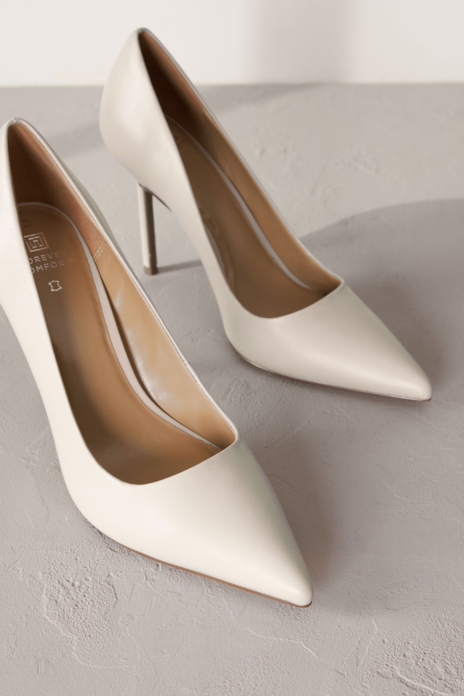 Buy White Forever Comfort® Leather Point Toe Court Shoes from the Next ...