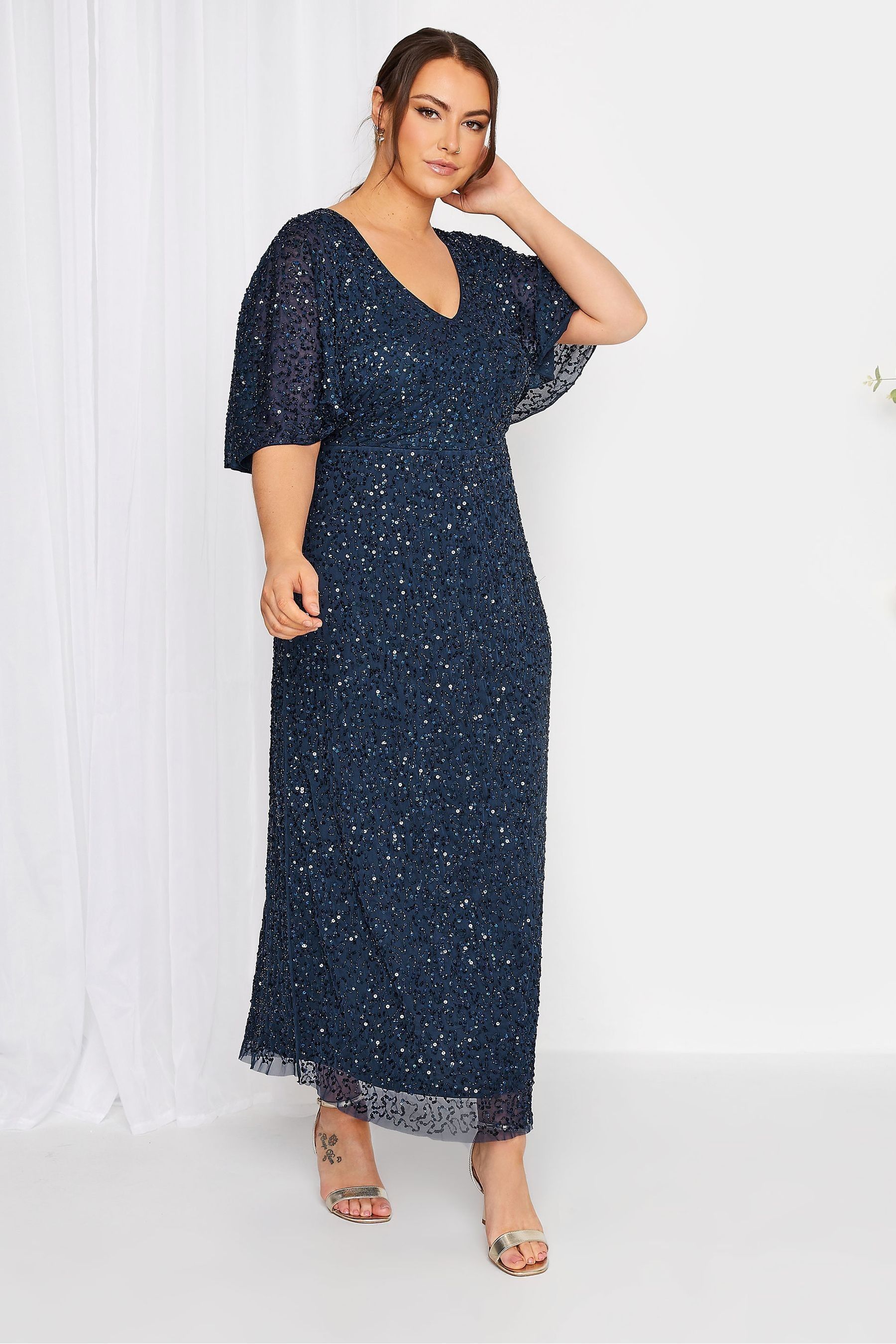 Buy Yours Curve Luxe Embellished V-Neck Angel Sleeve Maxi Dress from ...