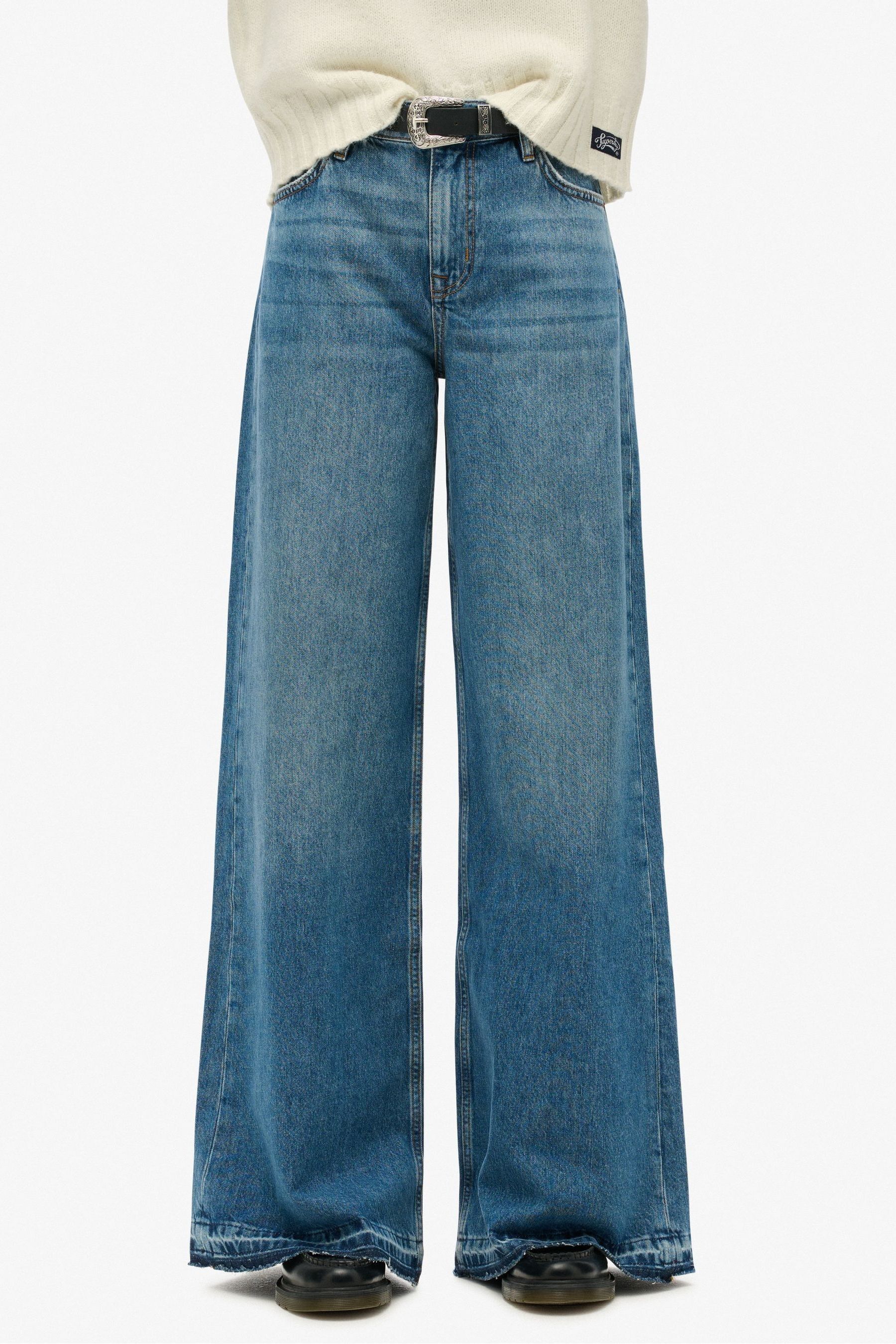 Buy Superdry Blue Raw Hem Wide Leg Flare Jeans from the Next UK online shop