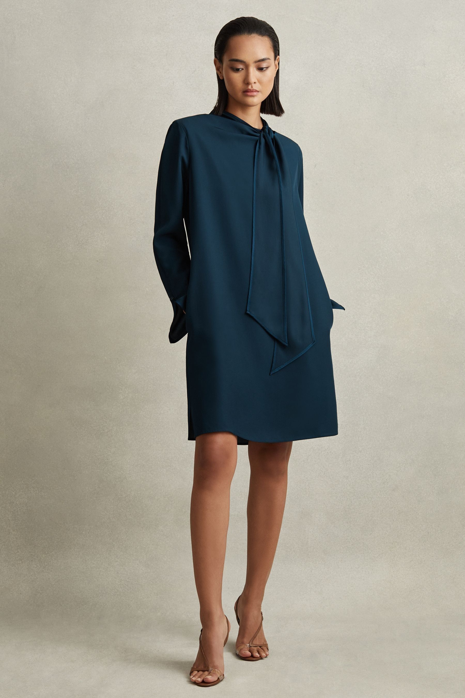 Buy Reiss Teal Avery Tie Neck Belted Mini Dress from the Next UK online ...