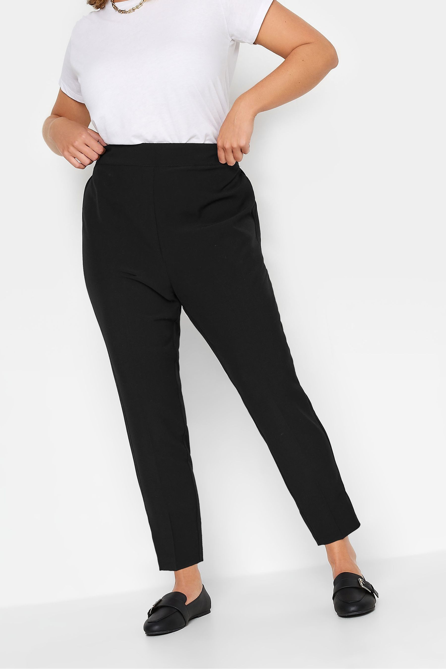 Buy Yours Curve Black Elasticated Tapered Stretch Trousers from the ...