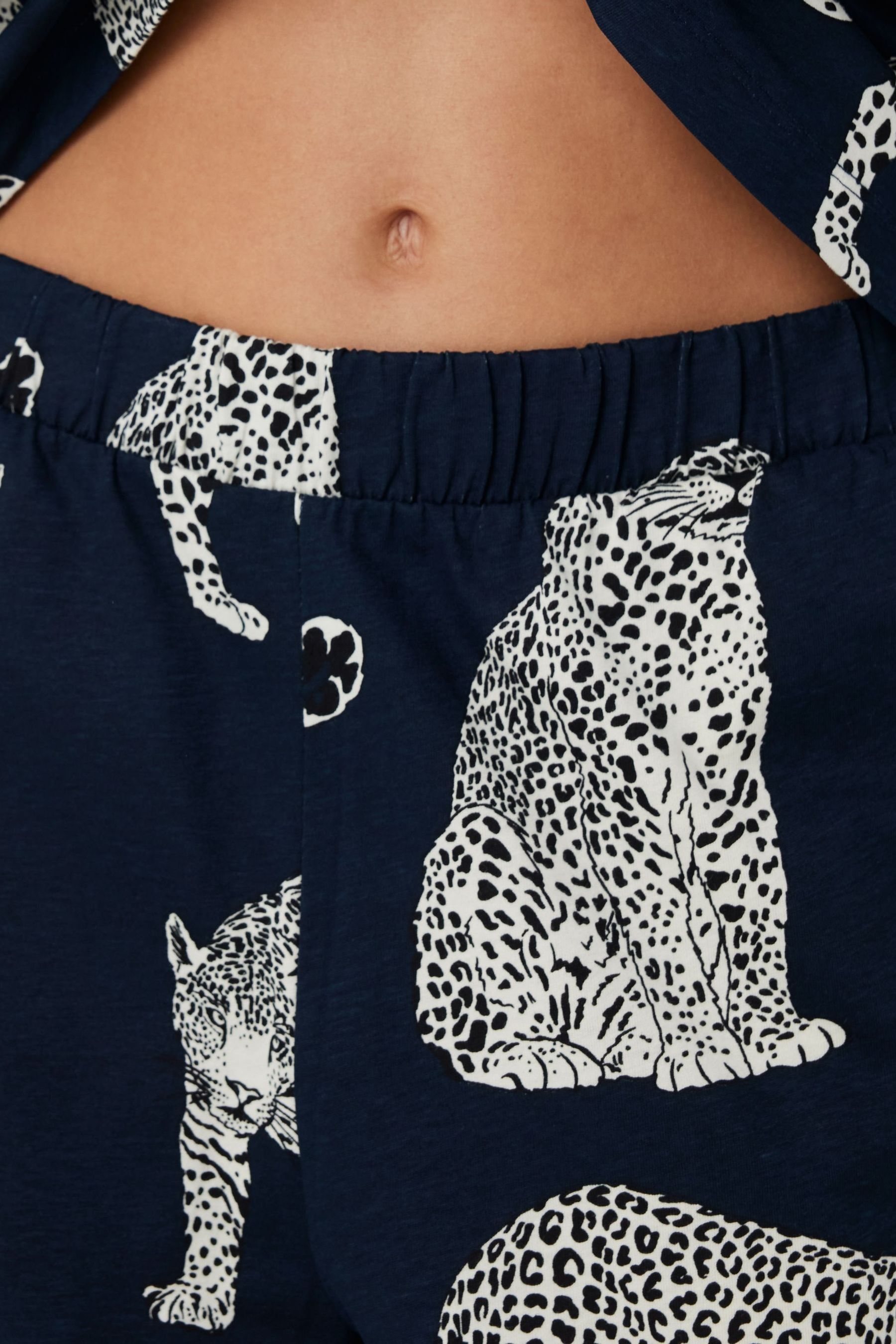 Buy Chelsea Peers Blue Organic Cotton Navy Leopard Print Pyjama Set ...