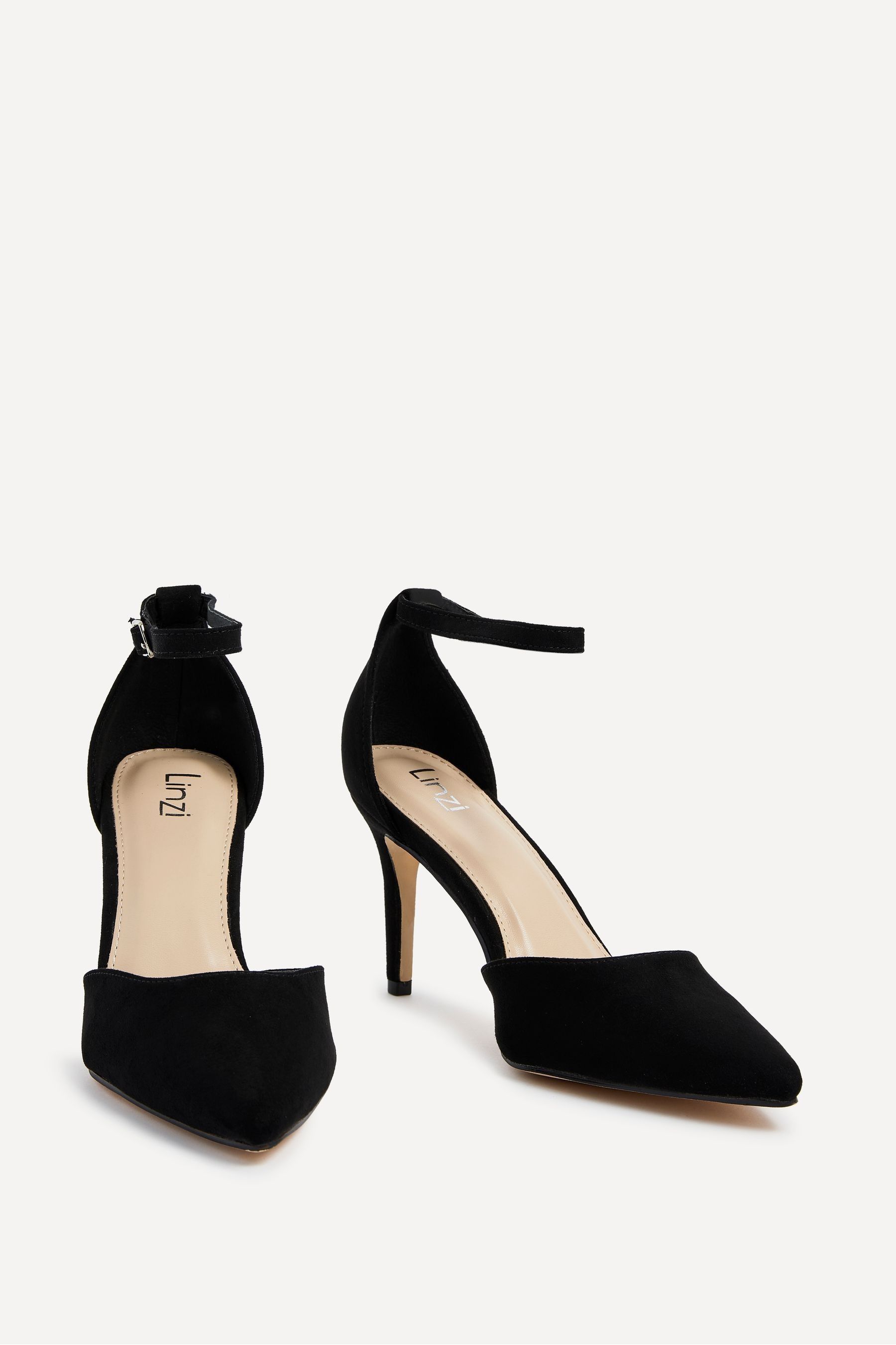 Buy Linzi Black Maci Stiletto Court Heels With Ankle Strap from the ...